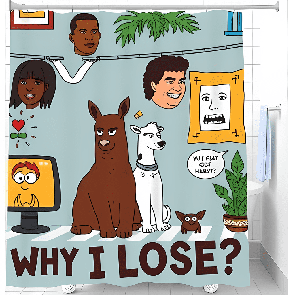 Whimsical Cartoon Shower Curtain with Diverse Characters & Playful ...