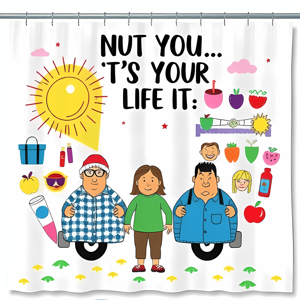 Whimsical Cartoon Shower Curtain with Playful Characters & Text ...