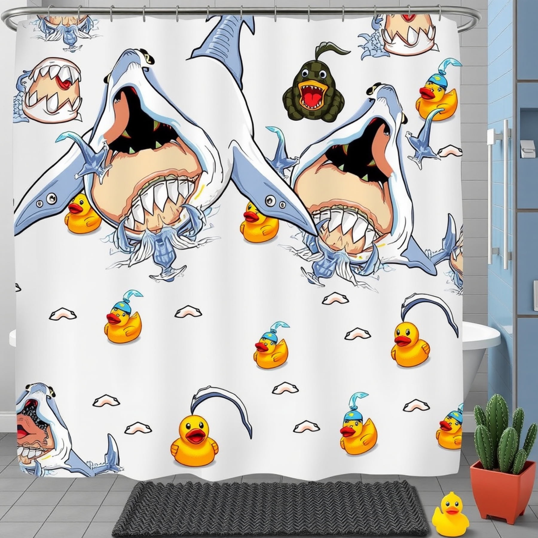 Whimsical Cartoon Shower Curtain with Rubber Duckies - Walmart.com