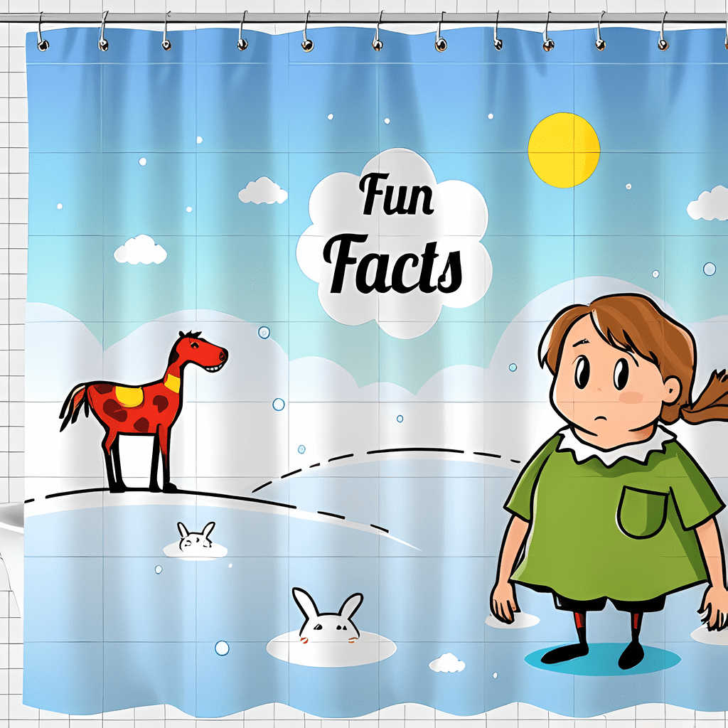 Whimsical Cartoon Shower Curtain with Spotted Red Horse & Fun Facts ...