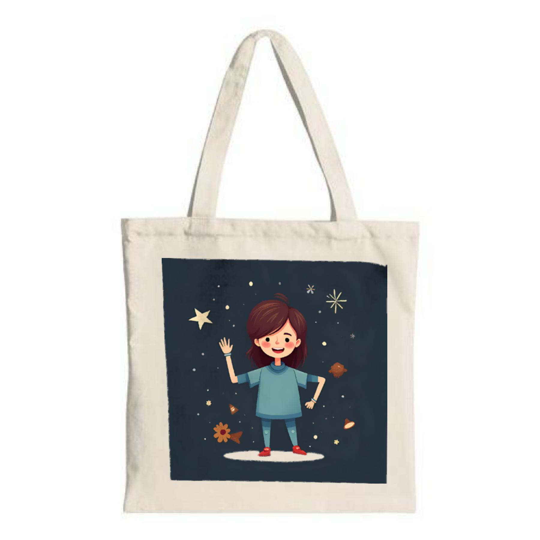 Whimsical Cartoon Tote Bag - Smiling on a starry night perfect for ...