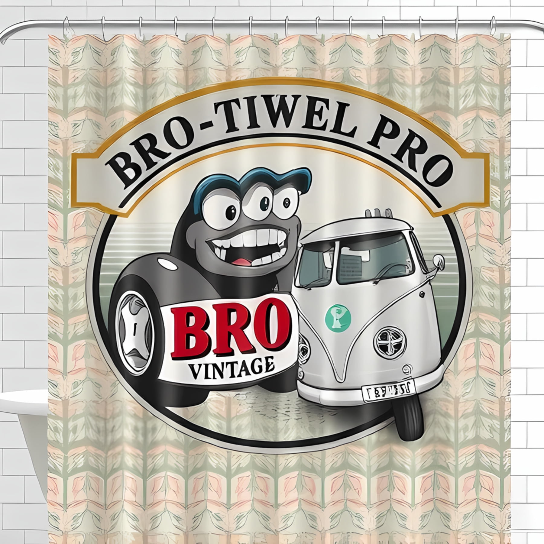 Whimsical Cartoon Vehicle Shower Curtain - Friendly Black Car & Vintage ...