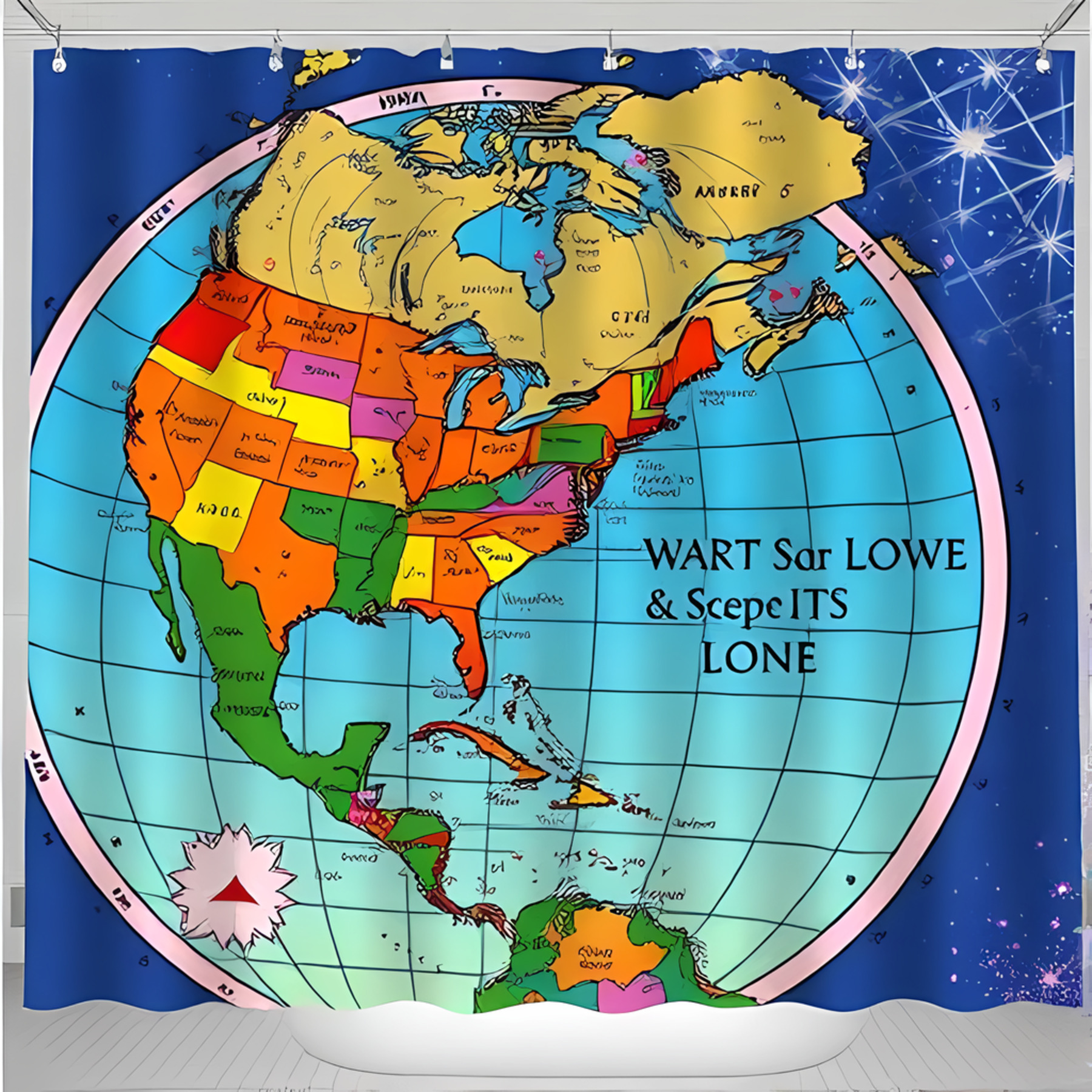 Whimsical Cartoon World Map Shower Curtain with Colorful States ...
