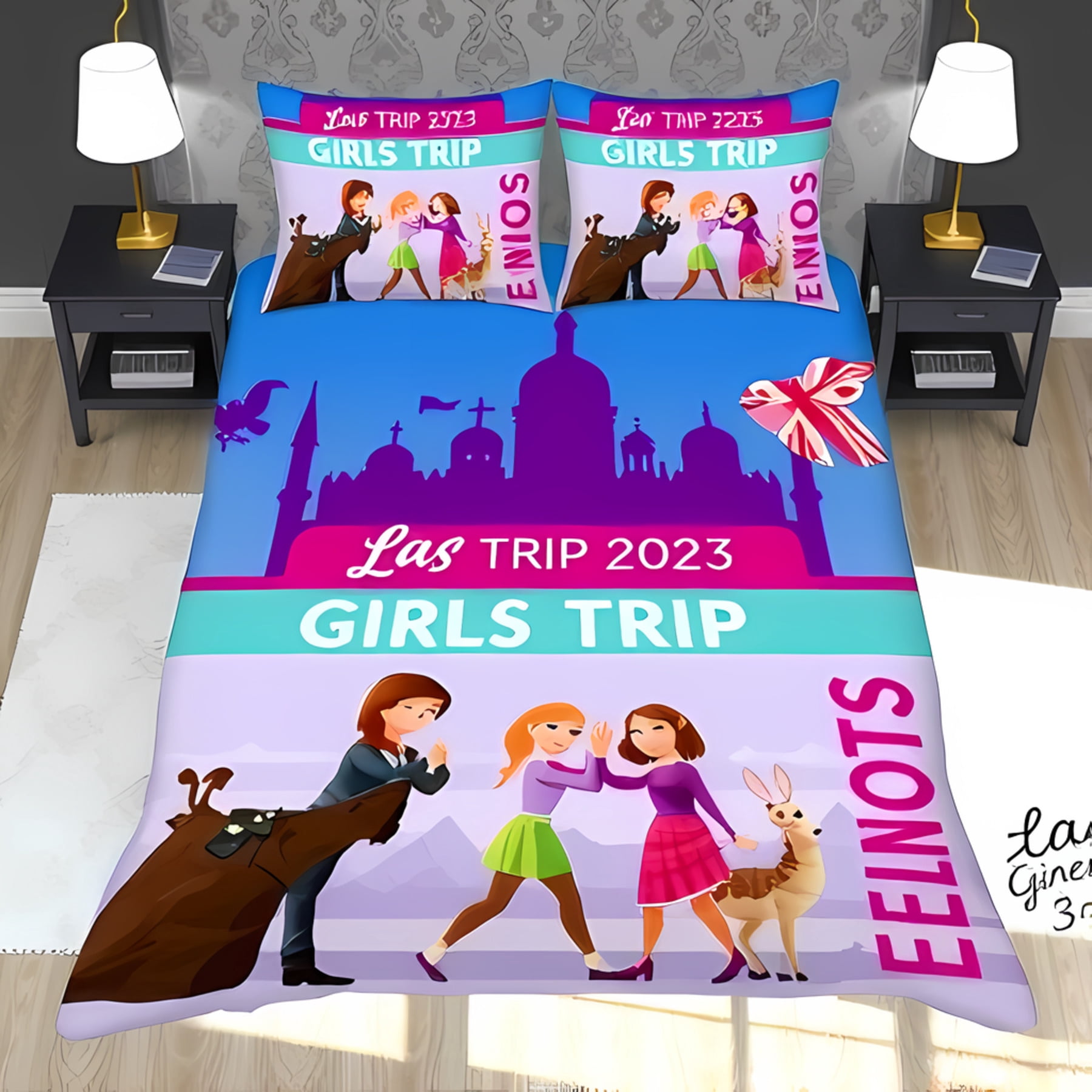 Whimsical Castle 3-Piece Duvet Cover Set for Girls - Bright Blue Sky ...