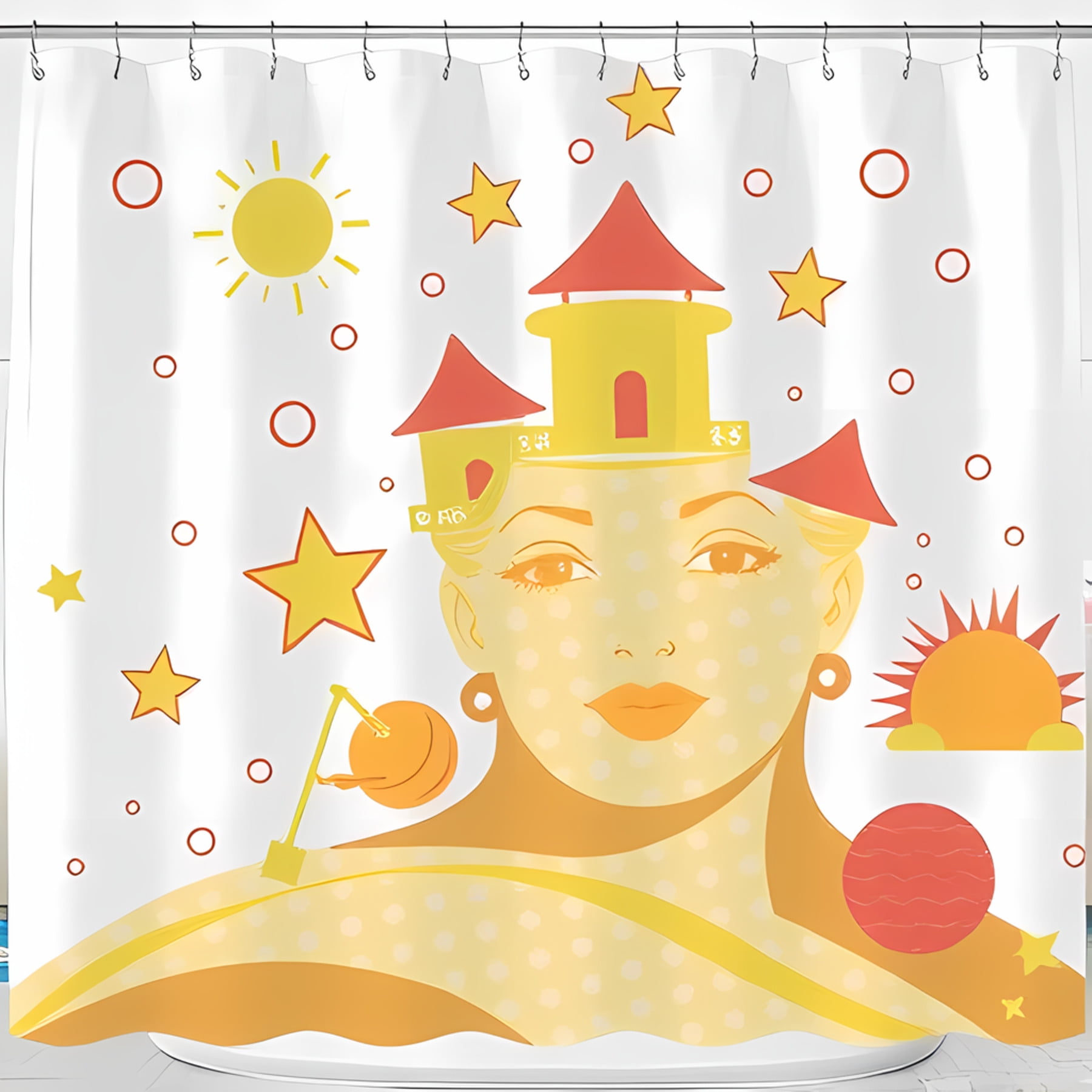 Whimsical Castle Shower Curtain - Colorful Woman's Face with Signs ...
