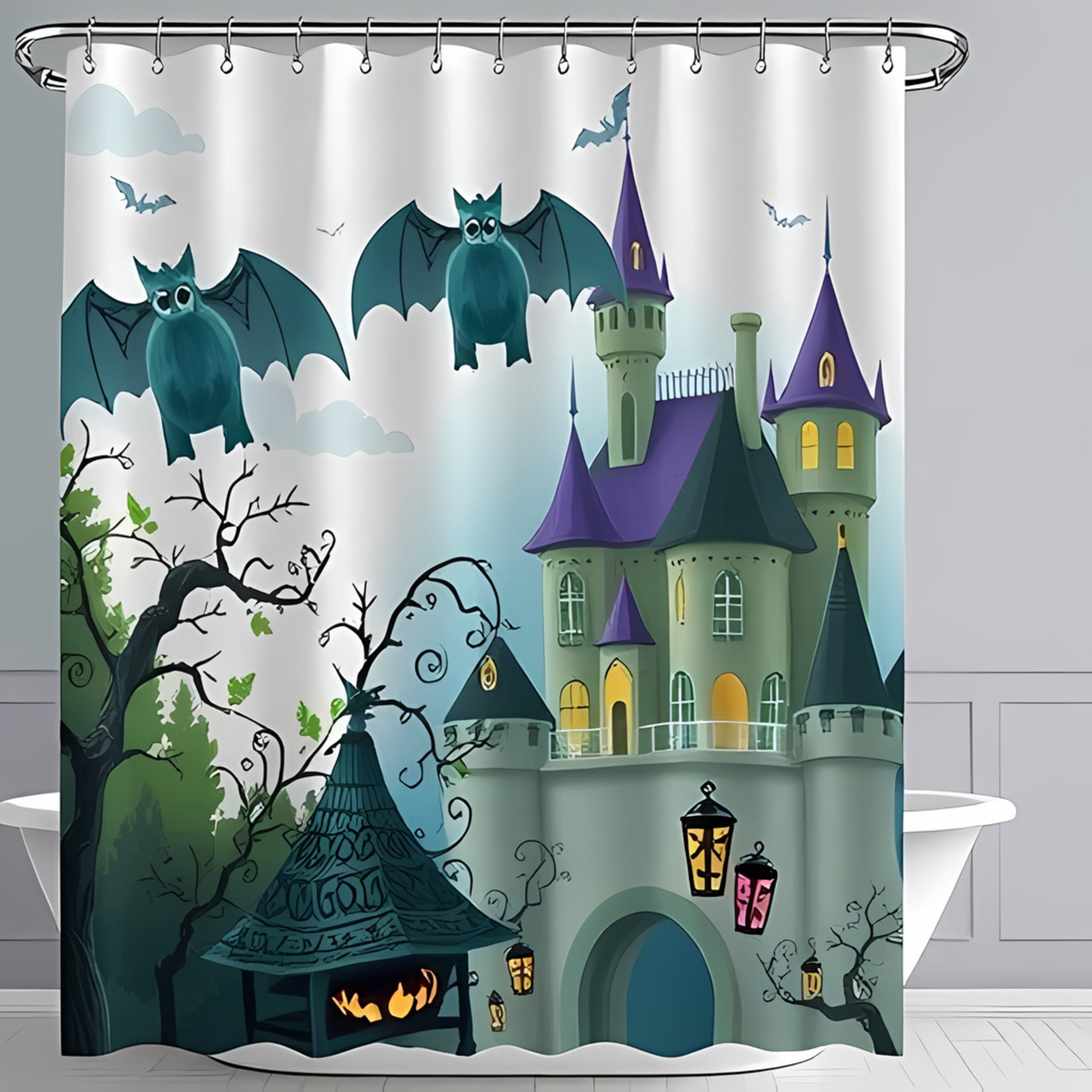 Whimsical Castle Shower Curtain - Enchanting Purple Roofs & Green Walls ...