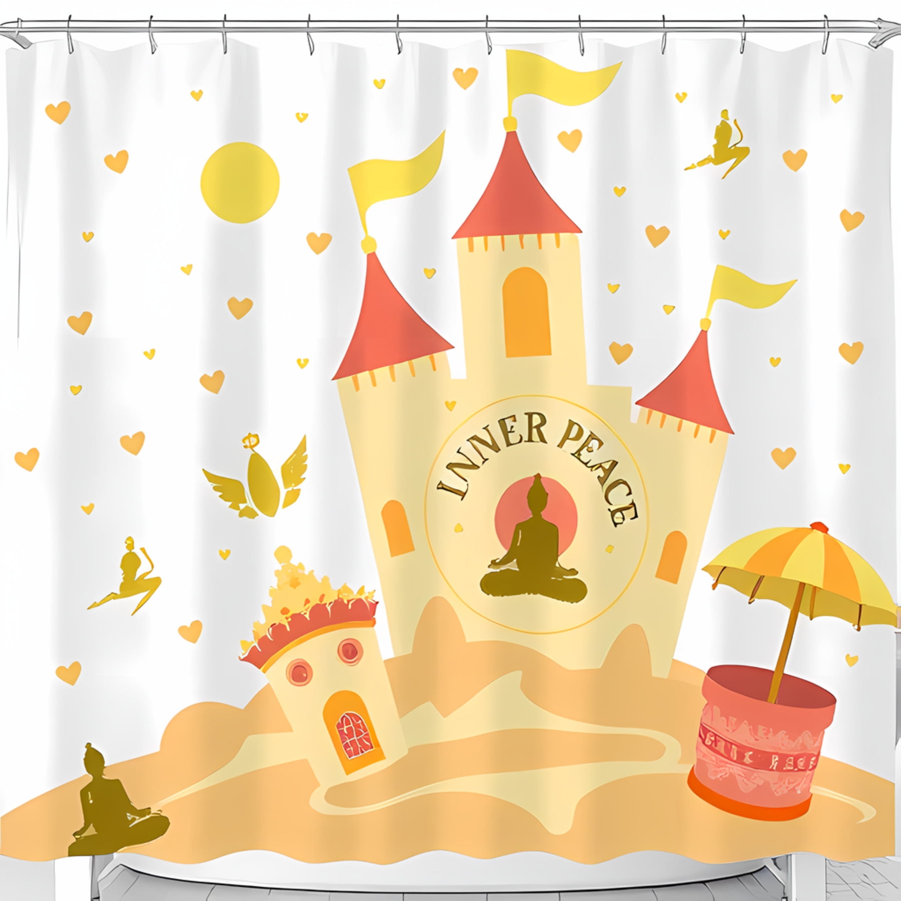 Whimsical Castle Shower Curtain - Red & Yellow Towers Hearts & Moon ...