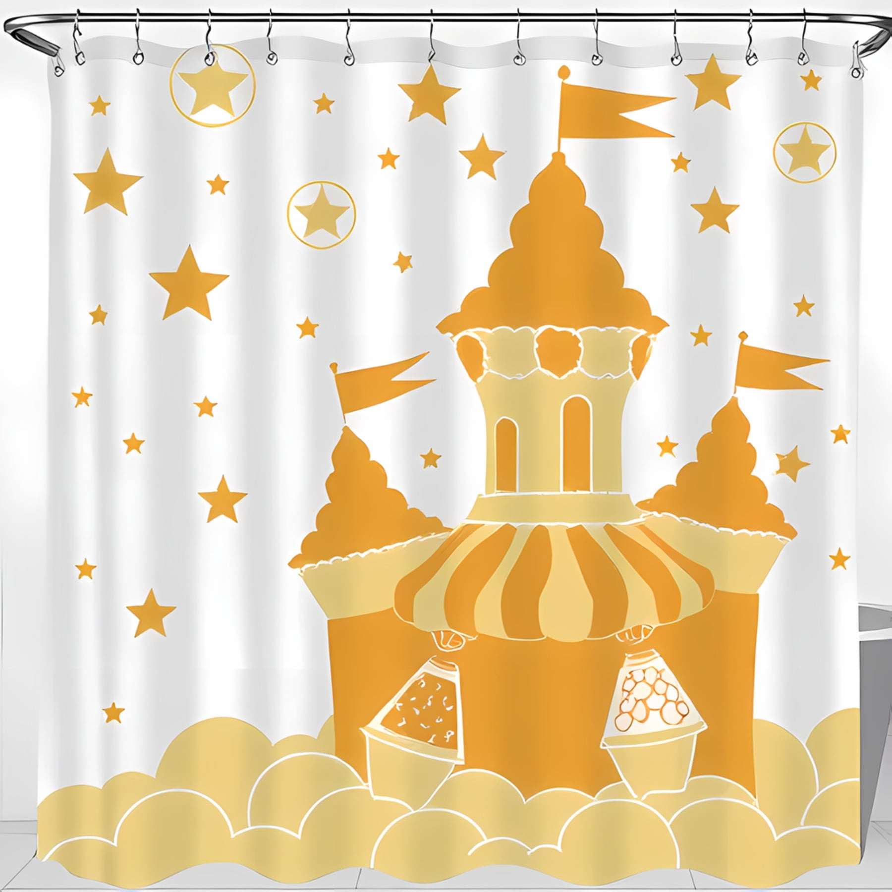 Whimsical Castle Shower Curtain - Striped Dome Design with Flags ...