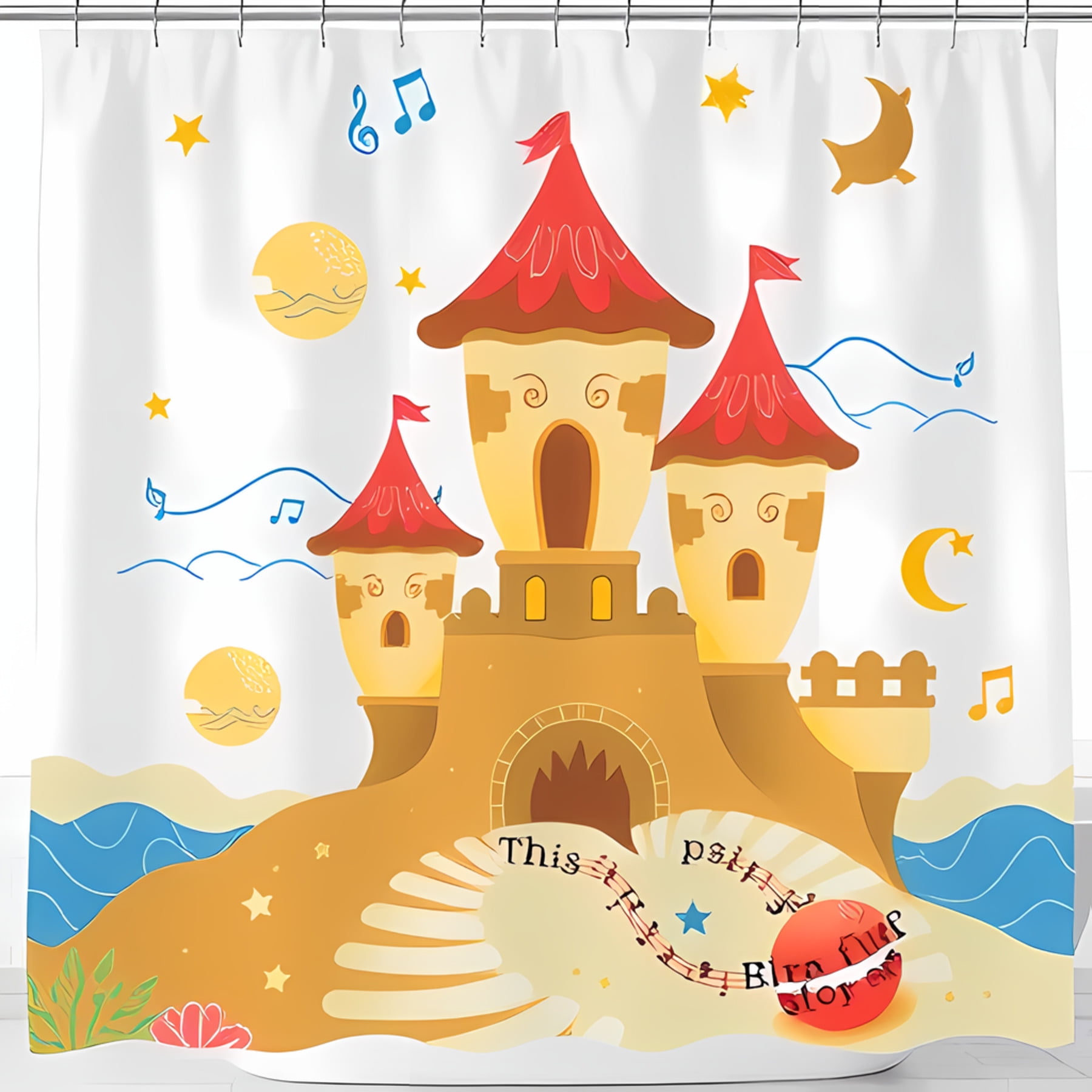 Whimsical Castle Shower Curtain - Vibrant Red Roofs Golden Accents ...