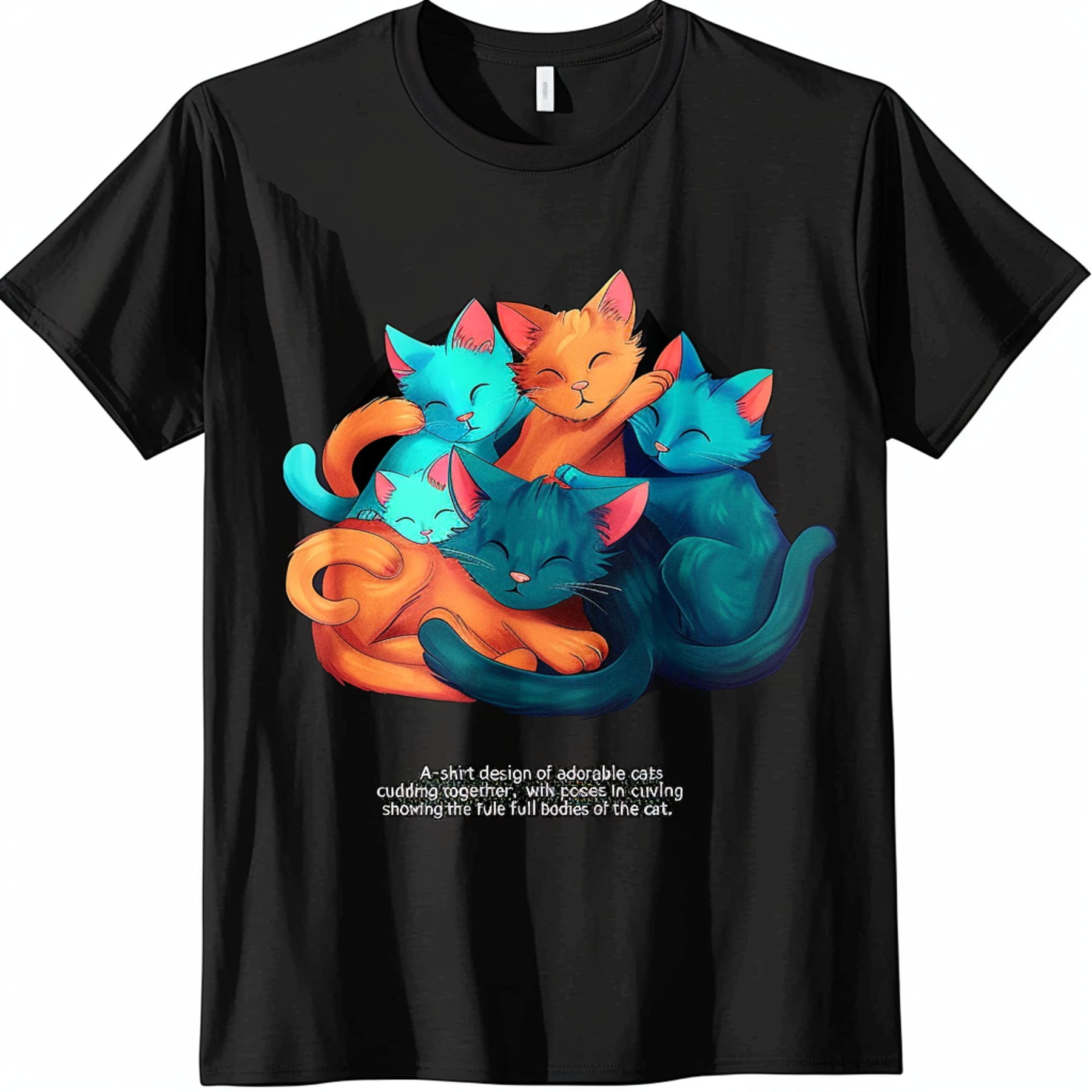 Whimsical Cat Cuddle Party Tee Fun Feline Friends Graphic Shirt Vibrant ...
