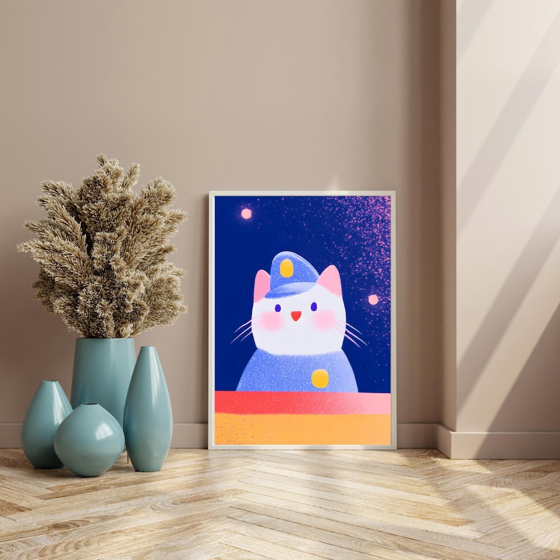 Whimsical Cat In Blue Uniform Poster, Playful Felinedreamy Cat Cute Cat ...