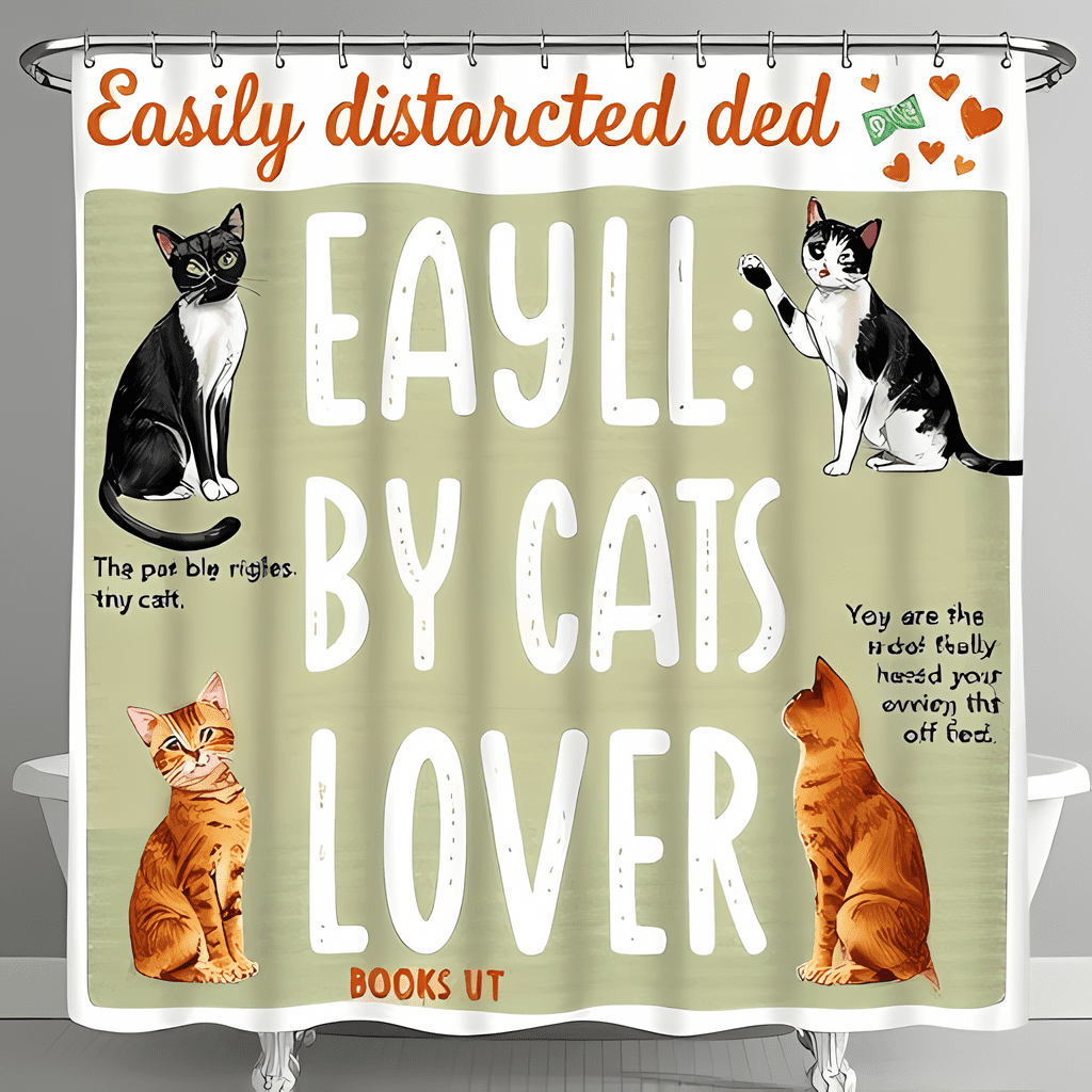 Whimsical Cat Lover Shower Curtain - Playful Design with Funny Captions ...