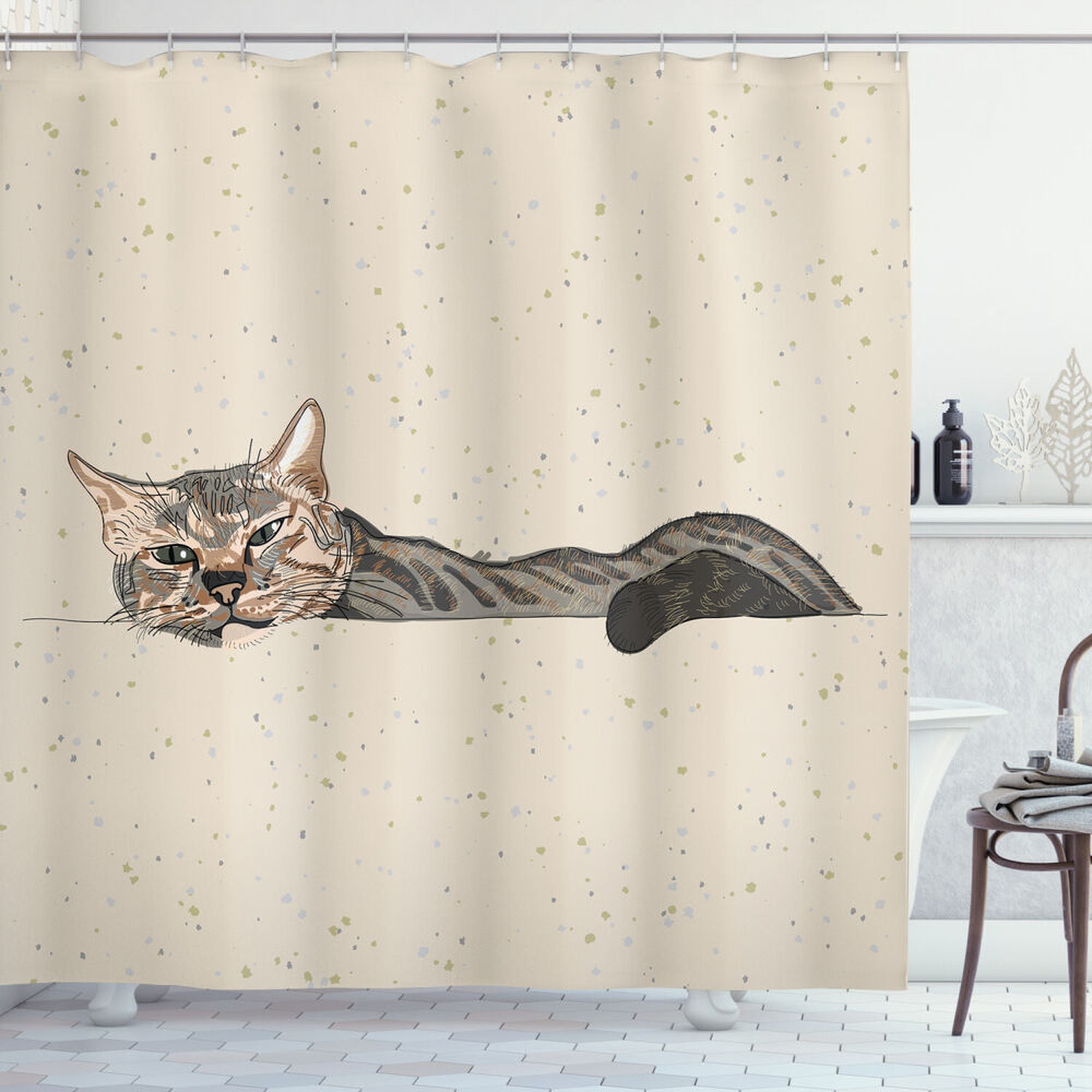 Whimsical Cat Nap: Adorable Lazy Feline Shower Curtain for a Playful ...
