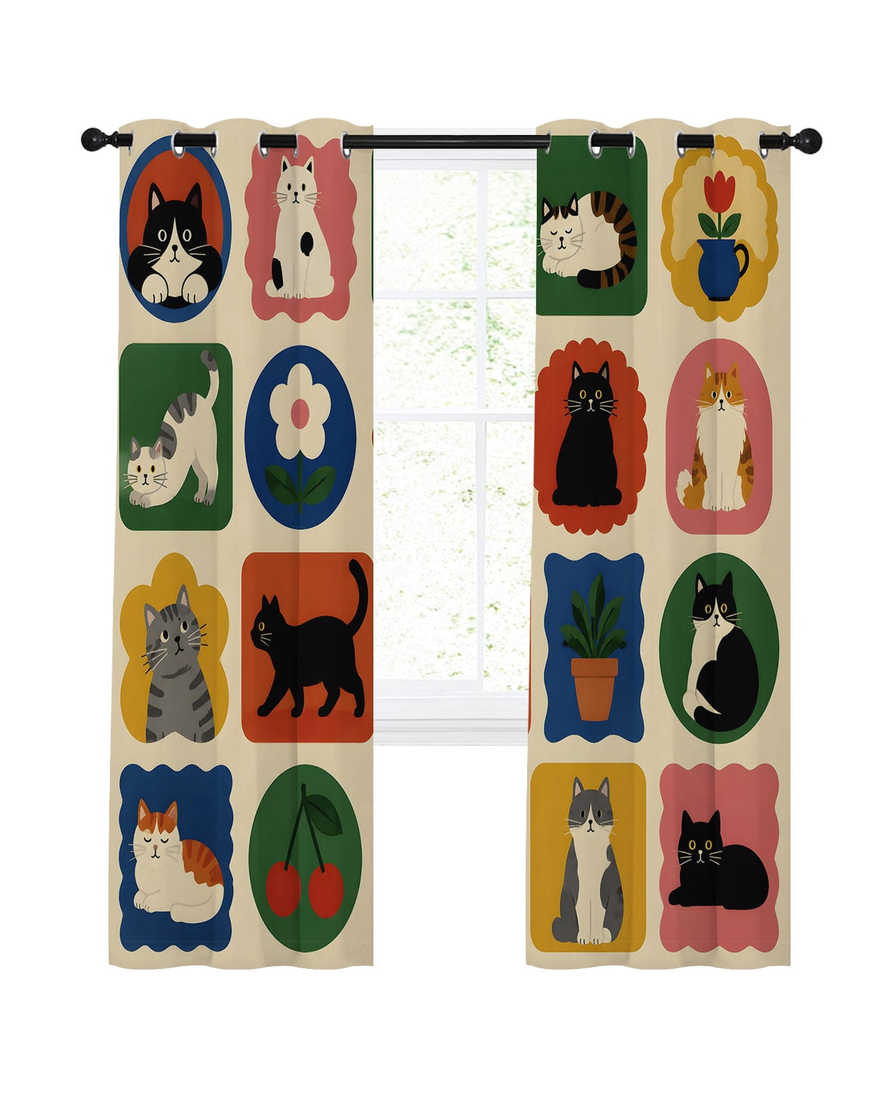 Whimsical Cat Patchwork Blackout Curtains 39 Inches Length, Modern ...