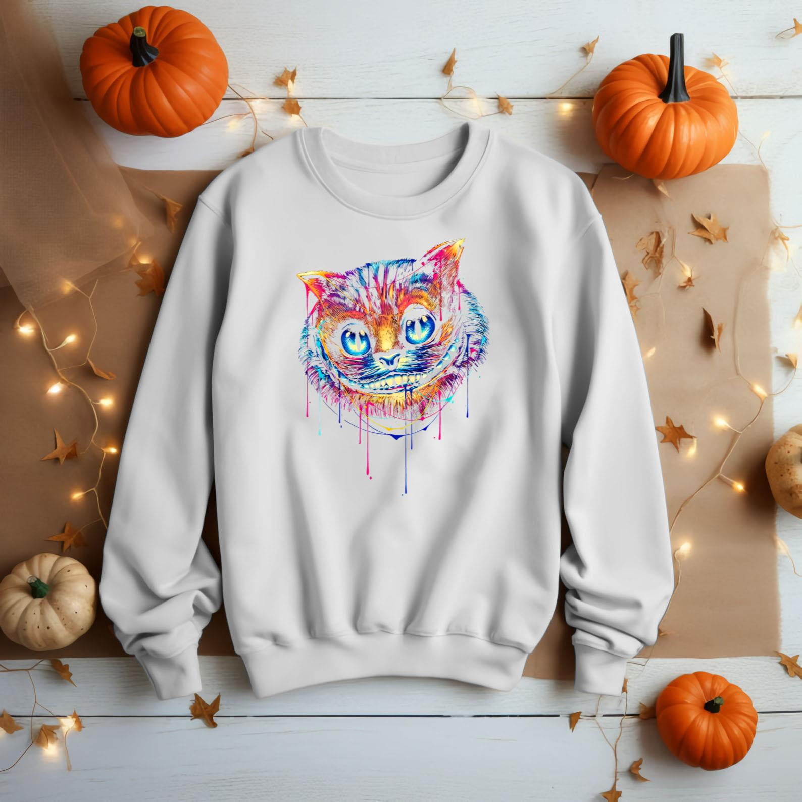 Whimsical Cat Smile Shirt – Wonderland-Inspired Fantasy Graphic Tee New ...