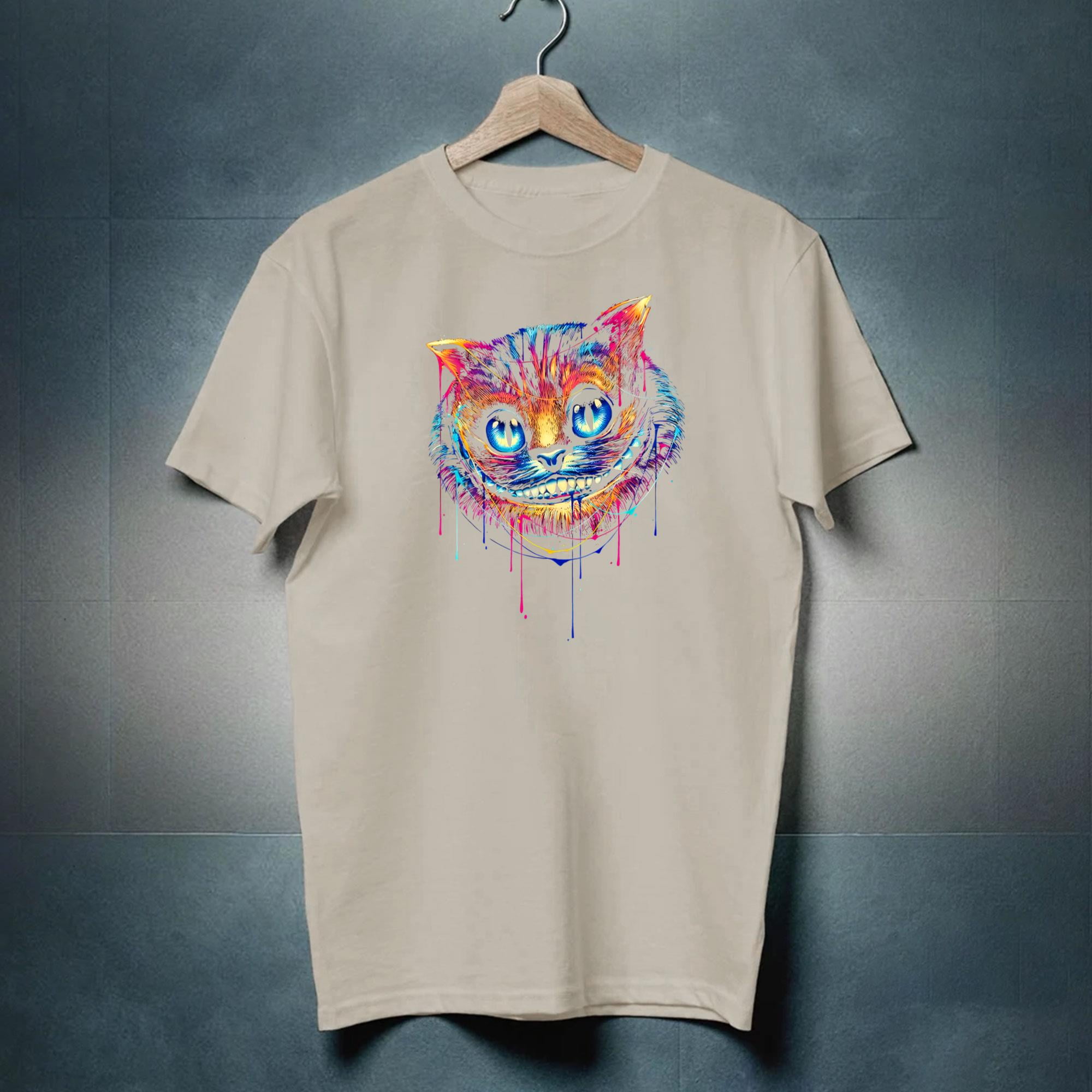 Whimsical Cat Smile Shirt – Wonderland-Inspired Fantasy Graphic Tee New ...