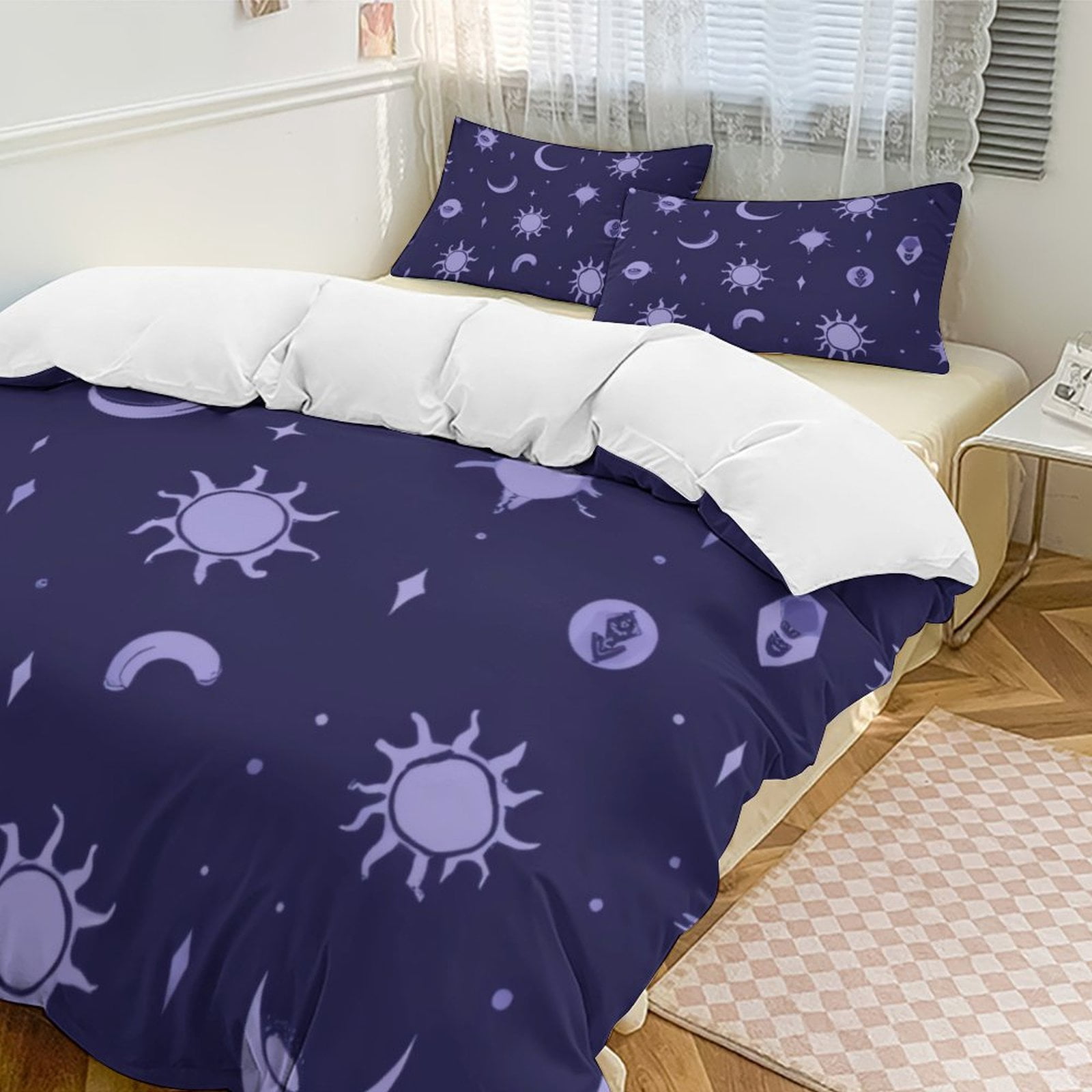 Whimsical Celestial Pattern in Purple And Blue 3D Duvet Cover Set Quilt ...