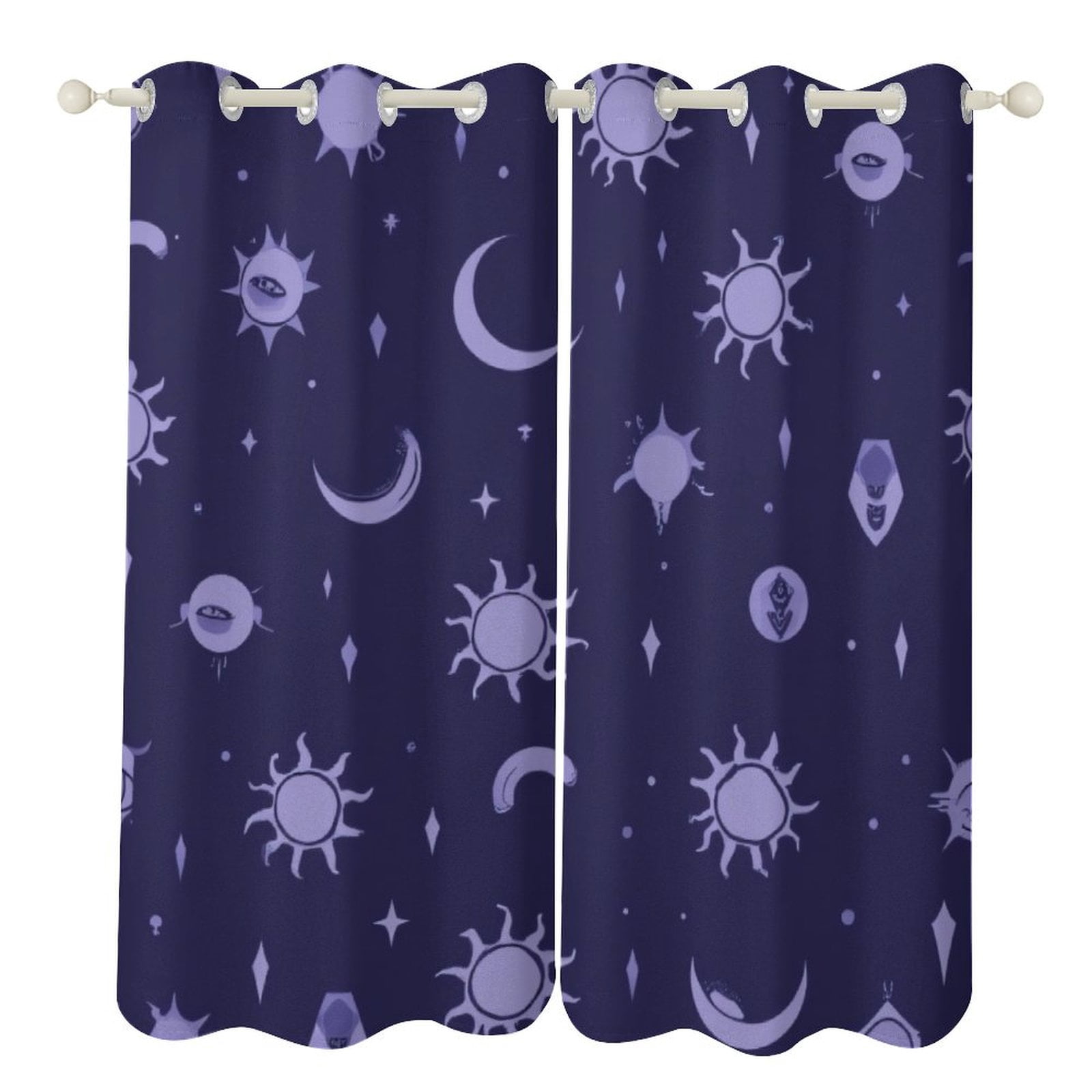 Whimsical Celestial Pattern in Purple And Blue Blackout Window Curtains ...