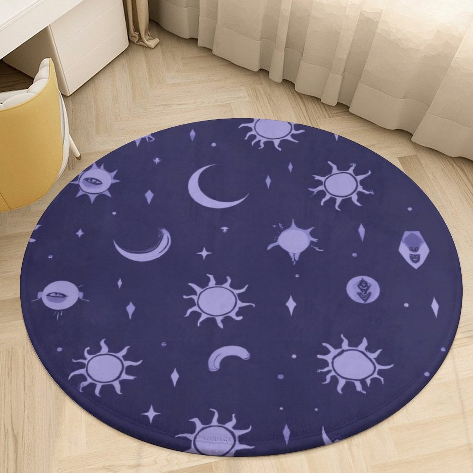Whimsical Celestial Pattern in Purple And Blue Round Area Rugs for ...