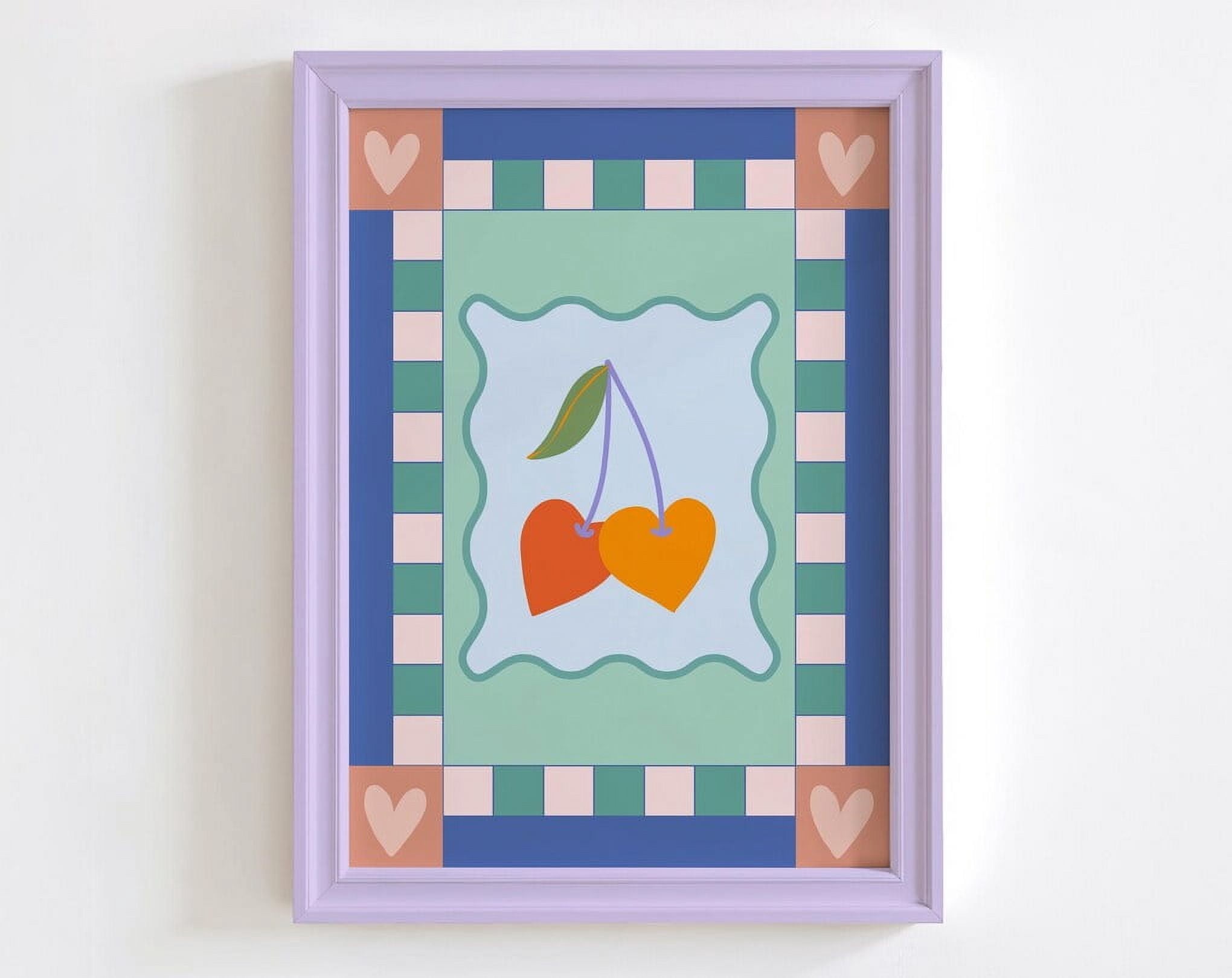 Whimsical Cherries And Hearts Art Print - Cute Wall Decor For Kids ...