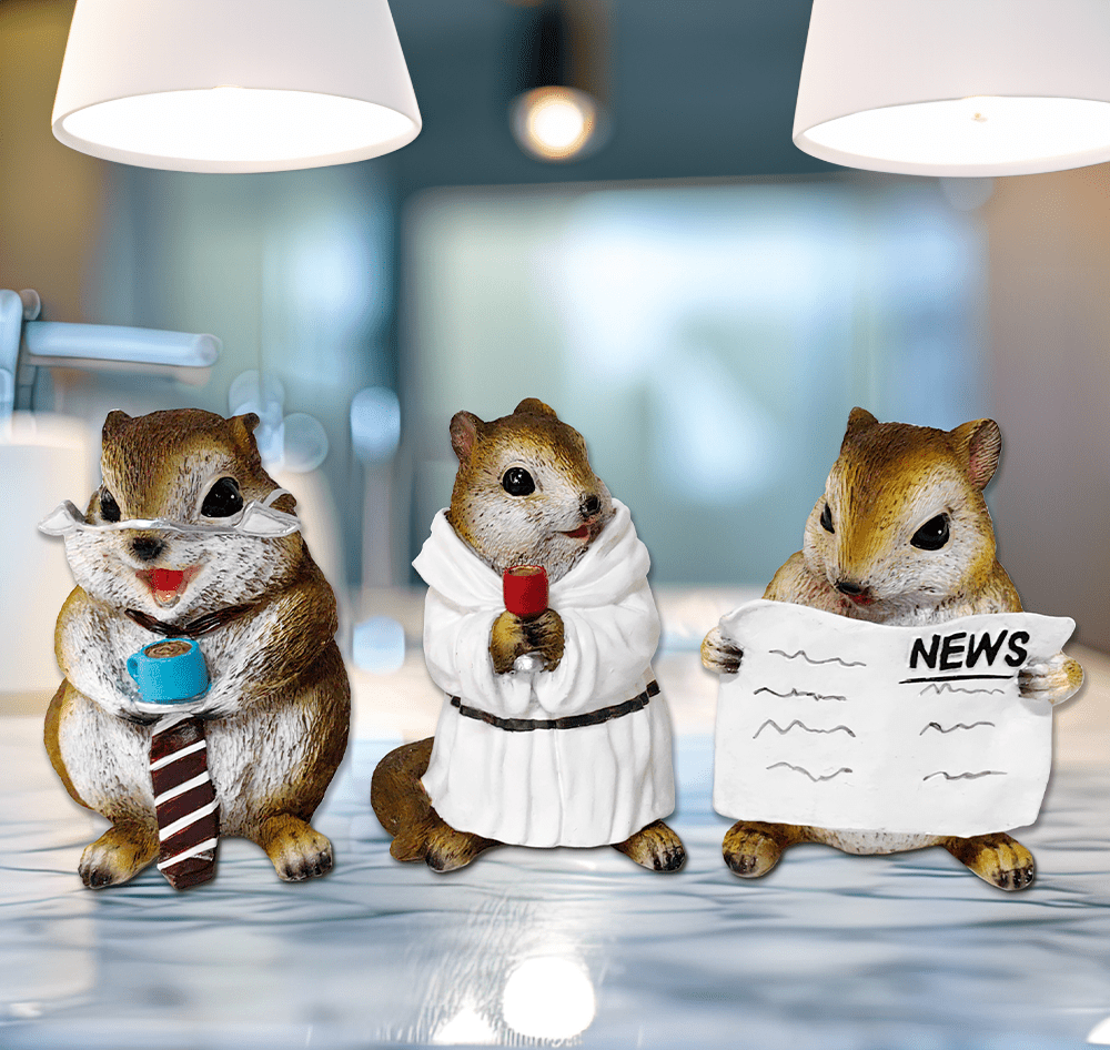 Whimsical Chipmunk Trio Set of Three Figurines, 5" Cute Desk Decor and ...