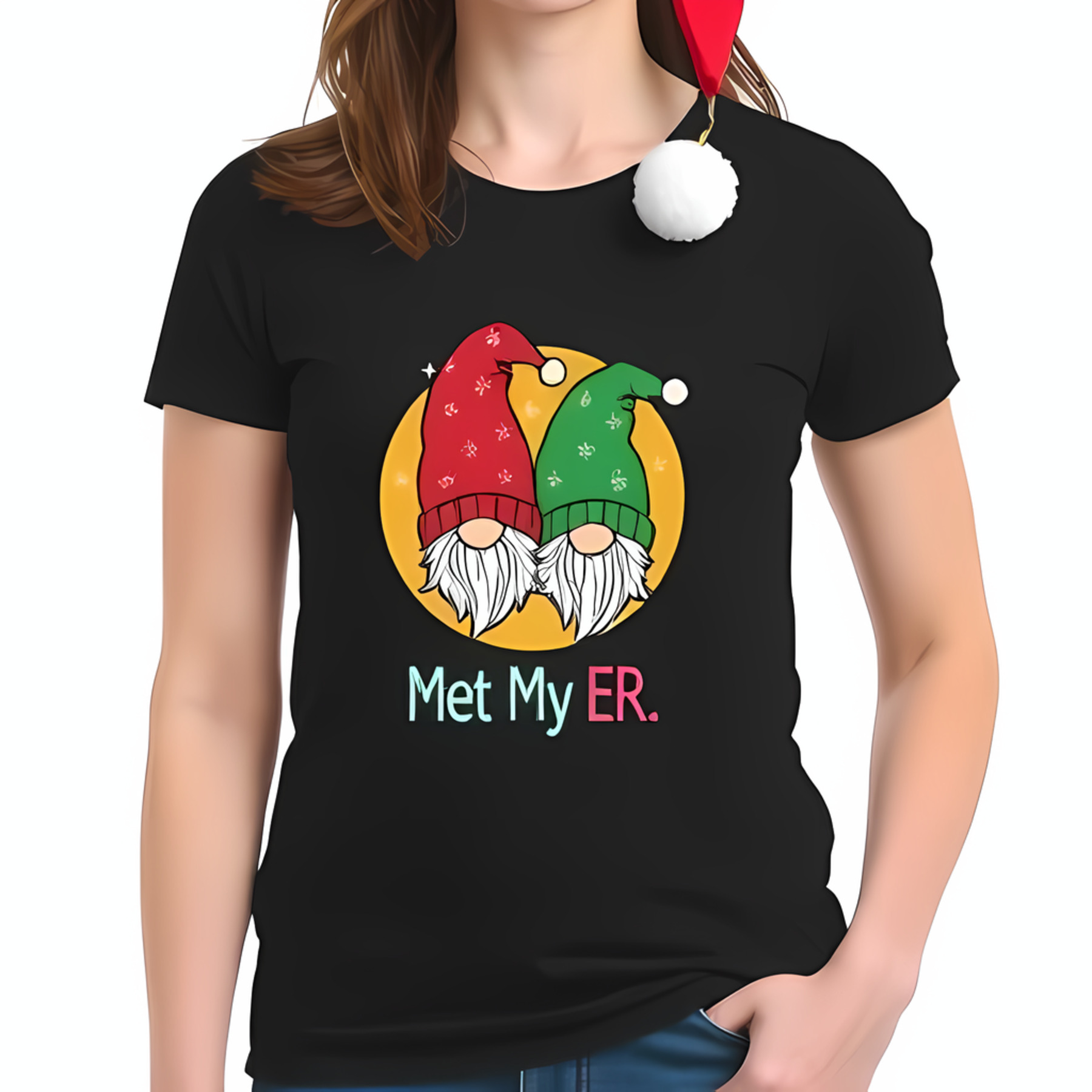 Whimsical Christmas T-Shirt - Cute Red & Green on Yellow Circle with ...