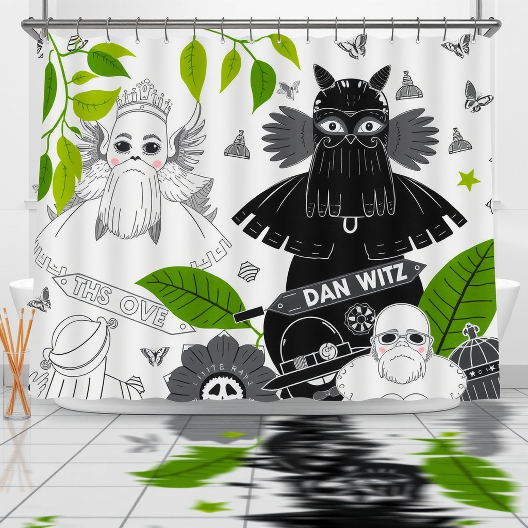 Whimsical Colorful Shower Curtain with Crowned Character & Butterflies ...