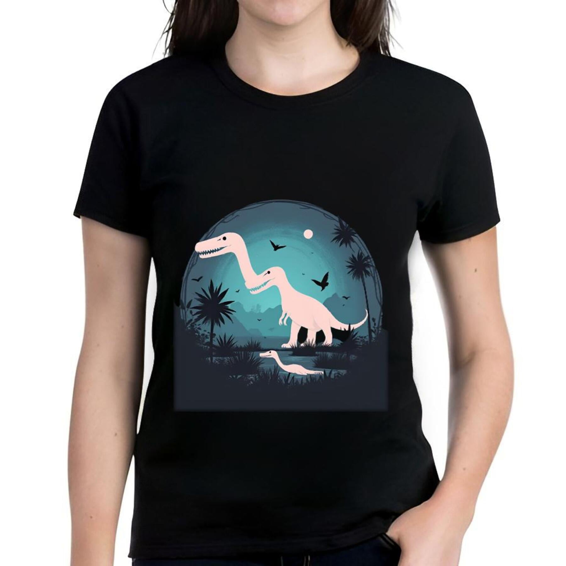 Whimsical Cotton Short Sleeve T-Shirt Featuring Friendly Dinosaurs in a ...