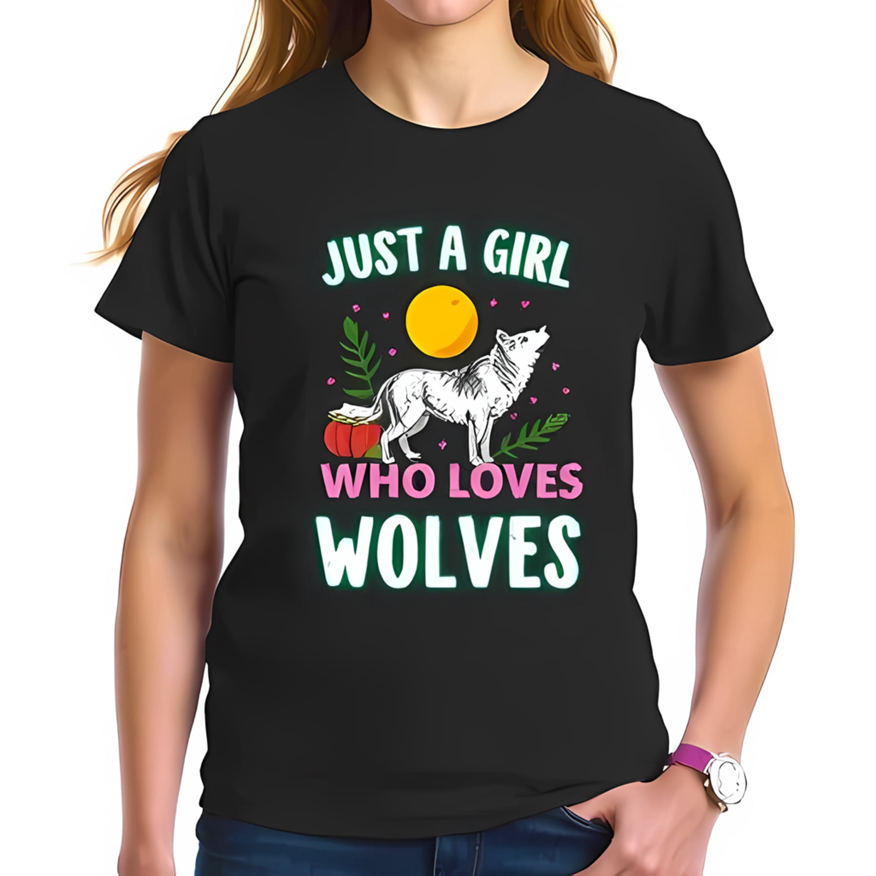 Whimsical Cotton Short Sleeve T-Shirt - " Just a Girl Who Loves Wolves ...