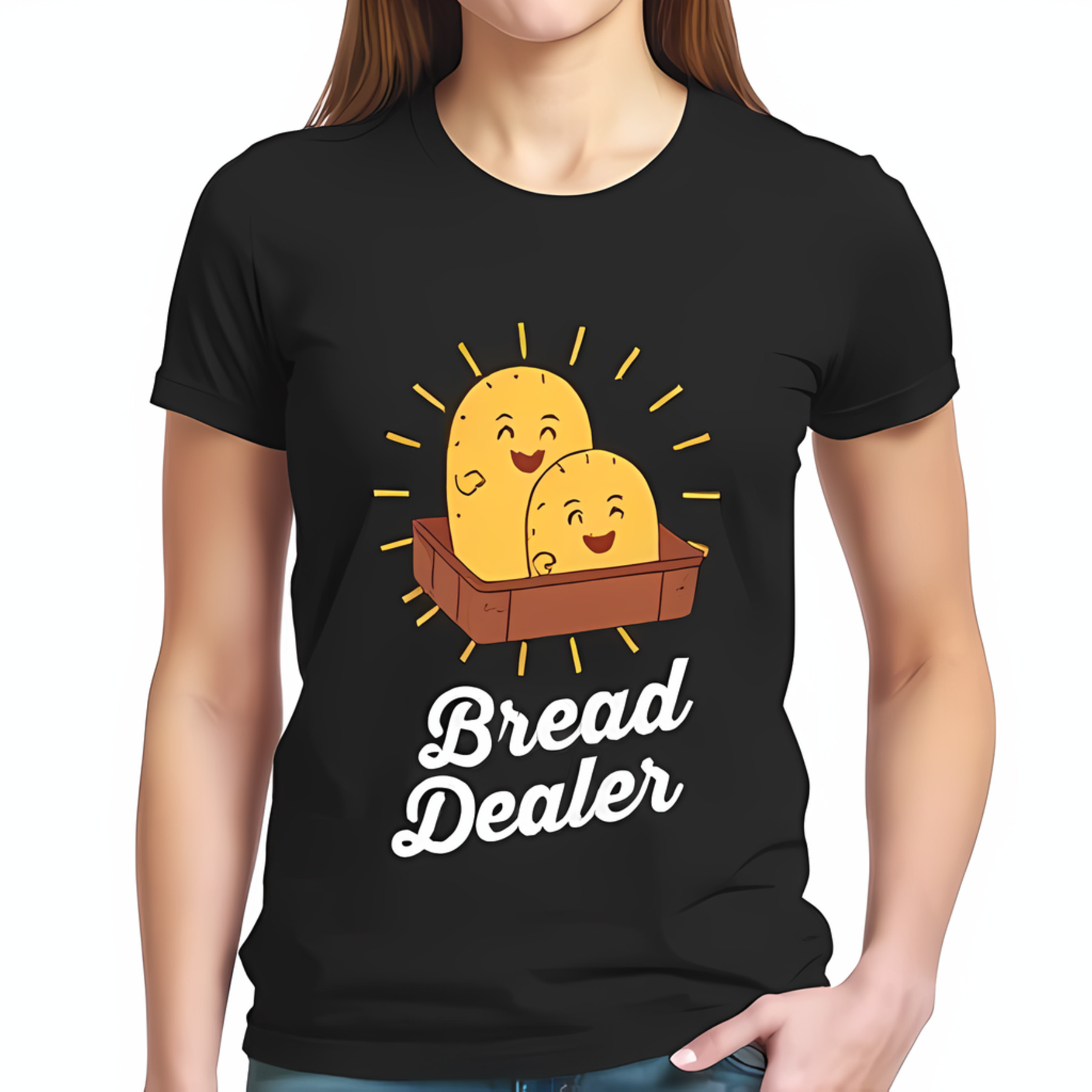 Whimsical Cotton Short Sleeve T-Shirt with Cartoon Bread Box Design ...