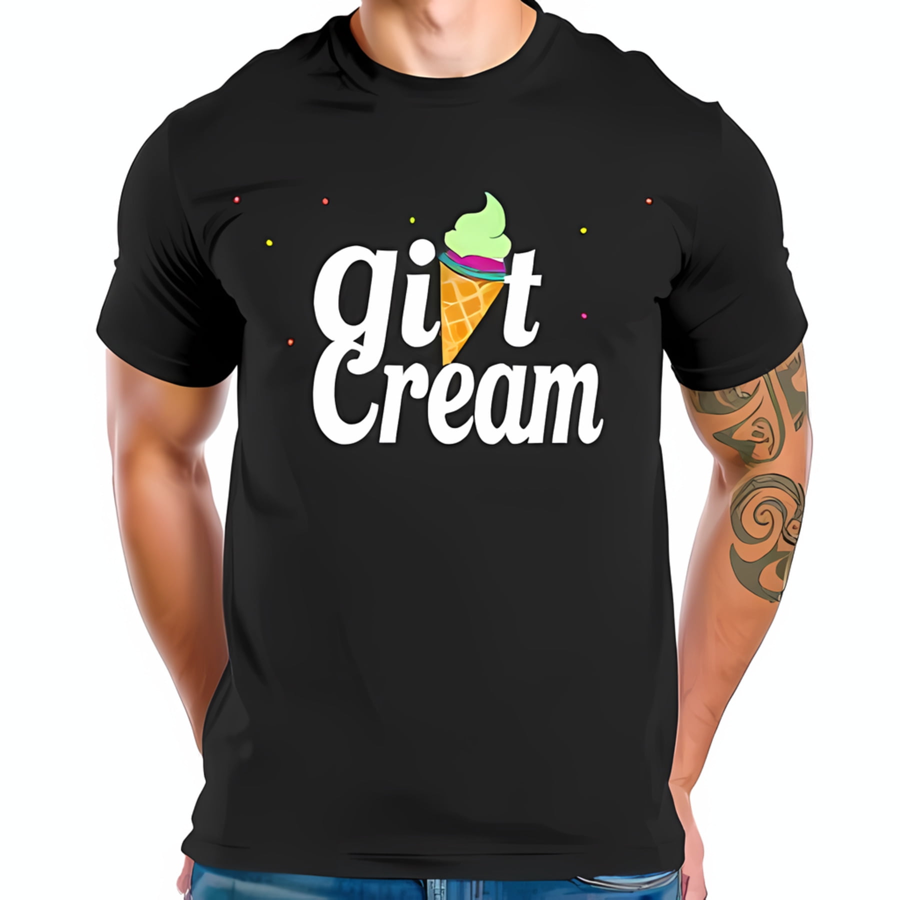 Whimsical Cotton Short Sleeve T-Shirt with 'Git Cream' Graphic ...