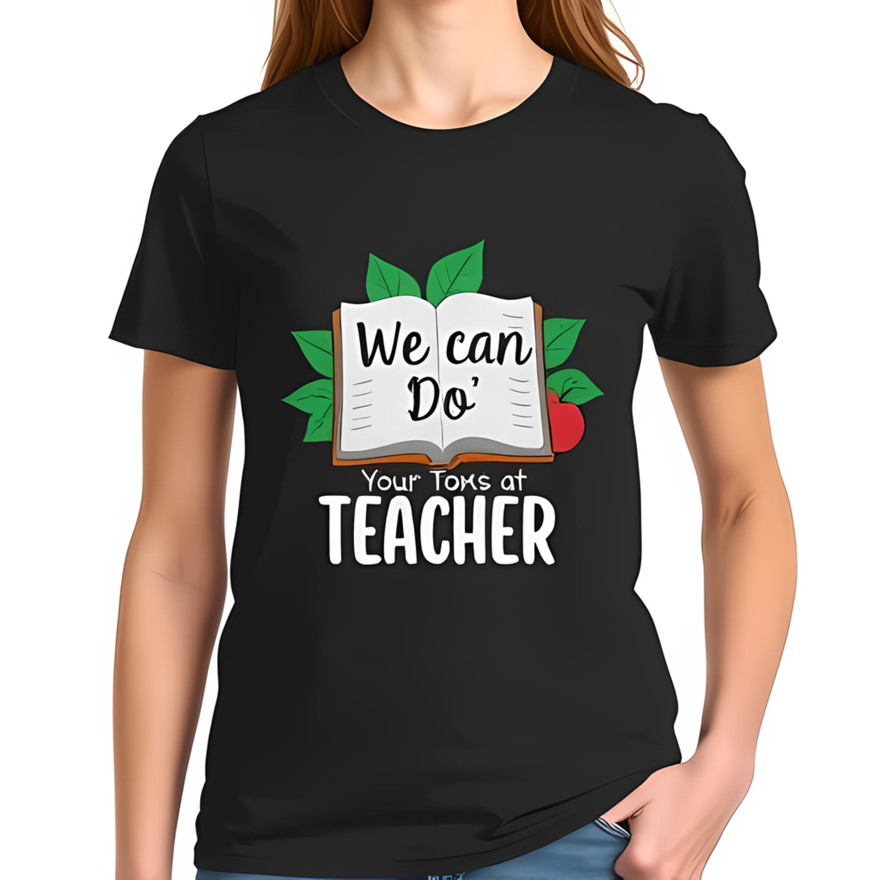 Whimsical Cotton Short Sleeve T-Shirt with Open Book & Leaves Design ...