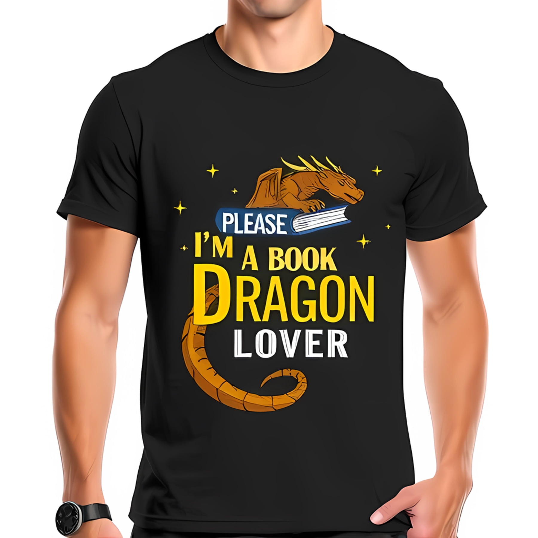 Whimsical Cotton Short Sleeve T-Shirt with Orange Dragon & Book Design ...