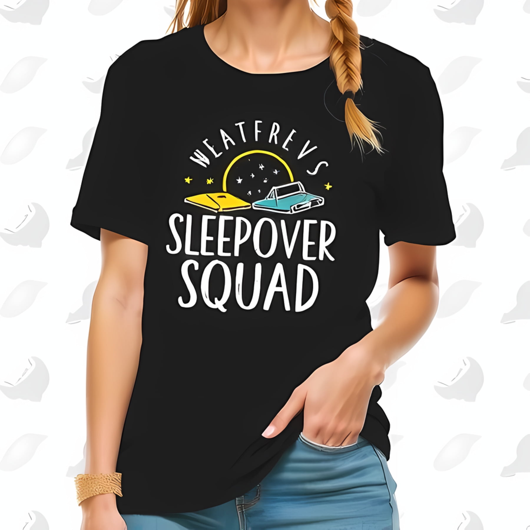 Whimsical Cotton Short Sleeve T-Shirt with 'Sleepover Squad' Text & Fun ...