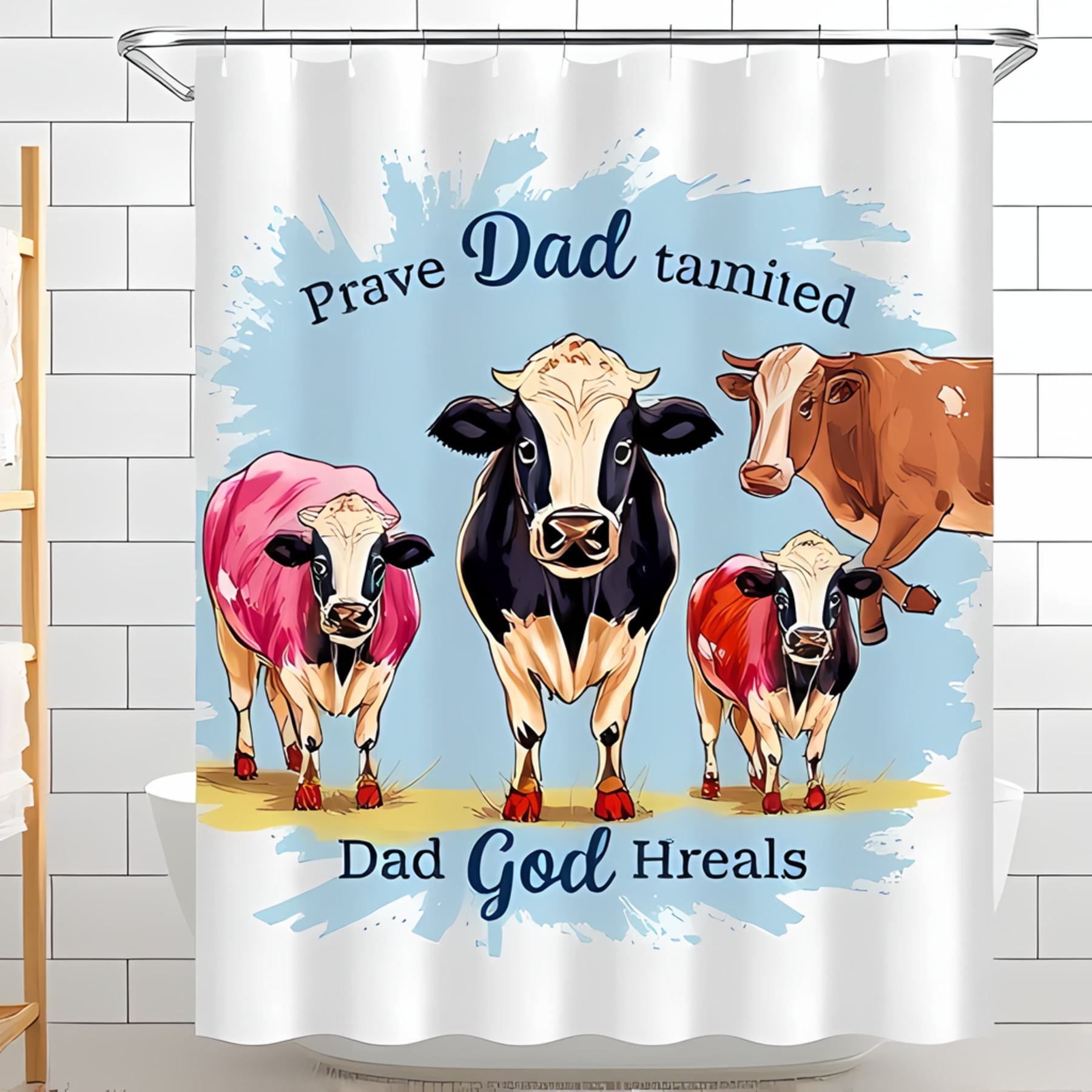 Whimsical Cow Shower Curtain - Colorful Cows in Garments on Light Blue ...