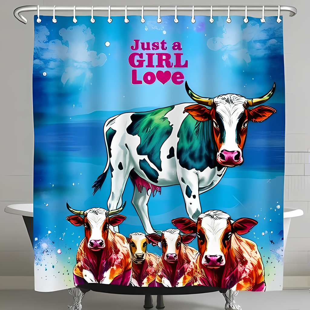Whimsical Cow Shower Curtain - Colorful Farm Animal Design with Playful ...