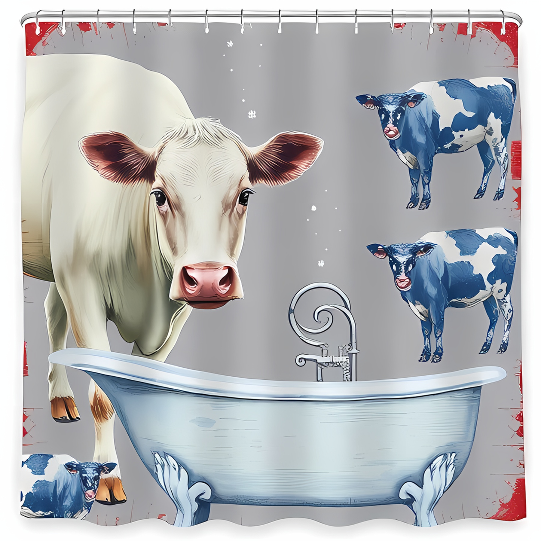 Whimsical Cow Shower Curtain - Vintage Dairy Design Foot Bathtub ...