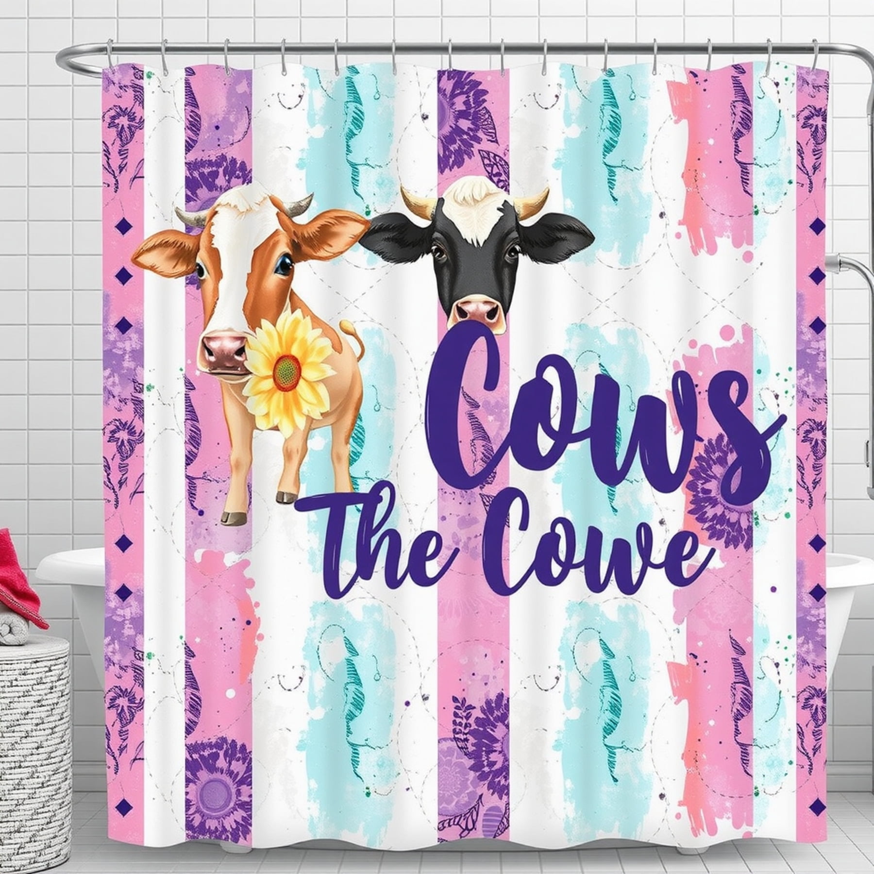 Whimsical Cows The Cow Shower Curtain - Colorful Striped Design with ...