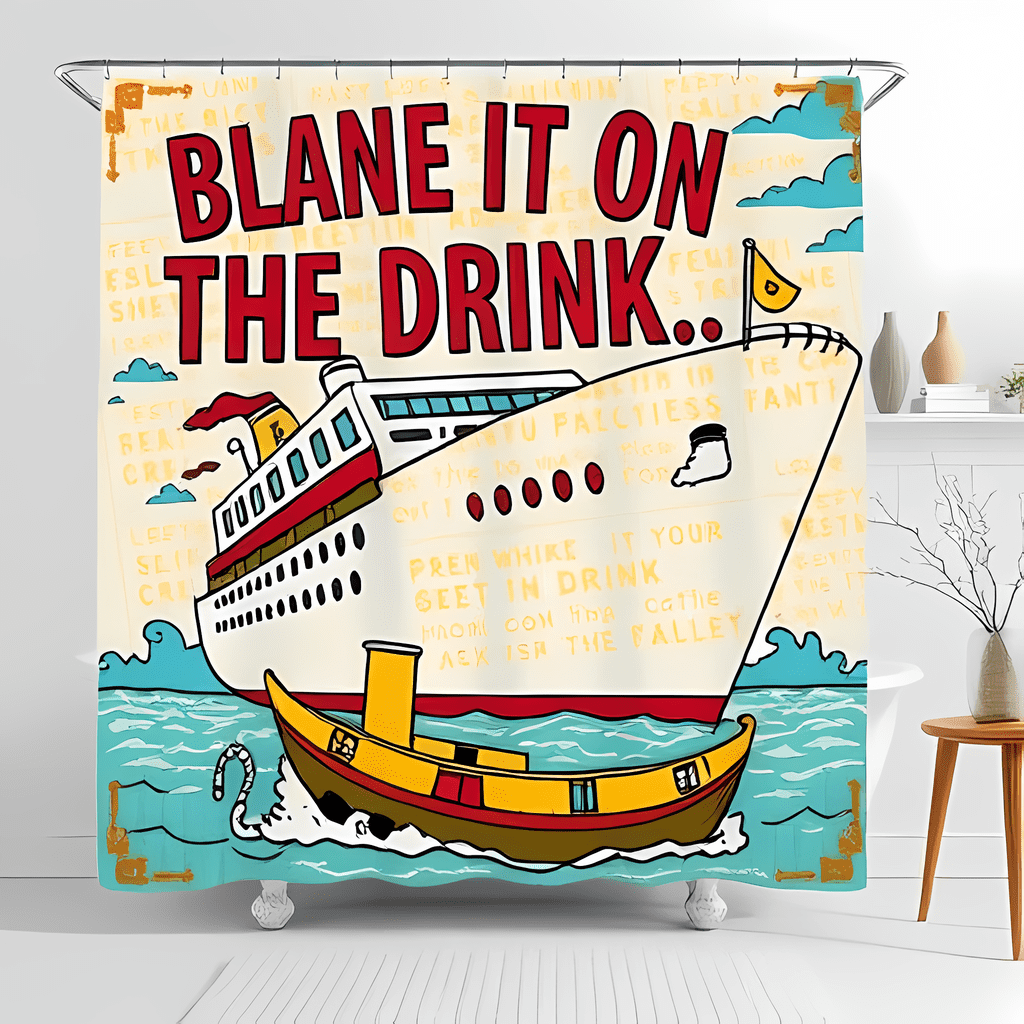Whimsical Cruise Ship Shower Curtain - Vintage Design with Bold "Blame ...