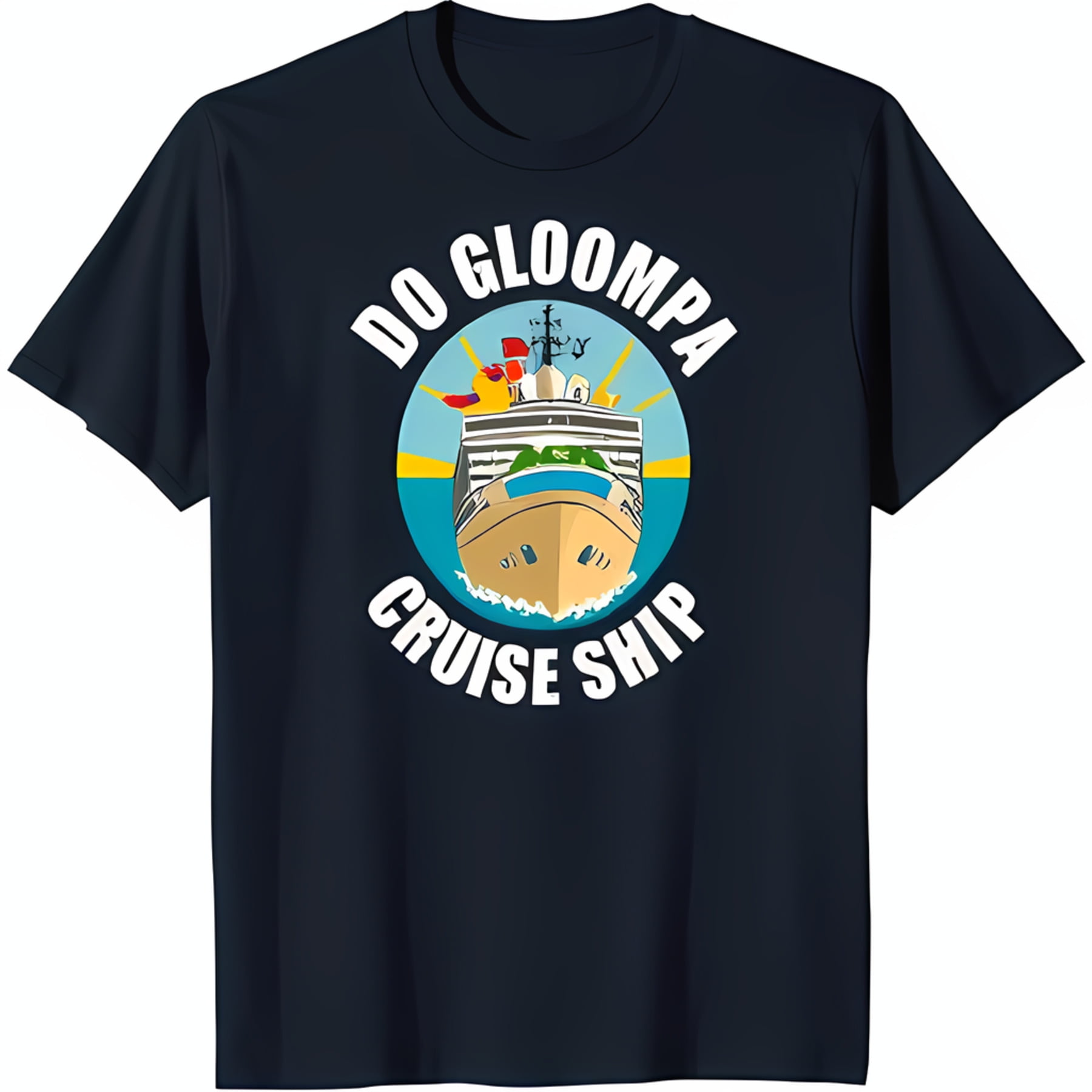 Whimsical Cruise Ship T-Shirt with Tree & Sunset 'DO GLOOMPA CRUISE ...