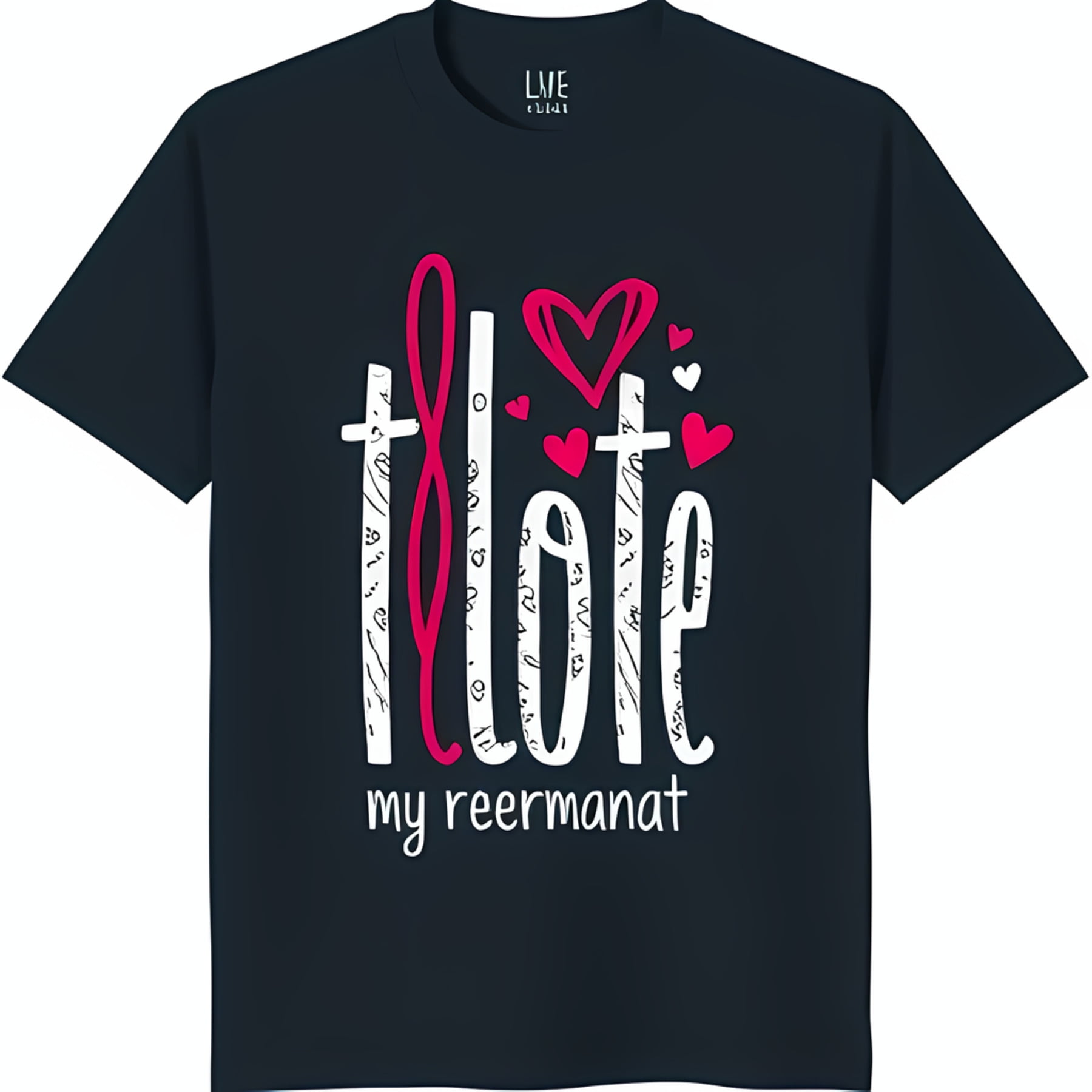 Whimsical Dark Blue T-Shirt with Musical Notes Hearts & 'Flute' Design ...