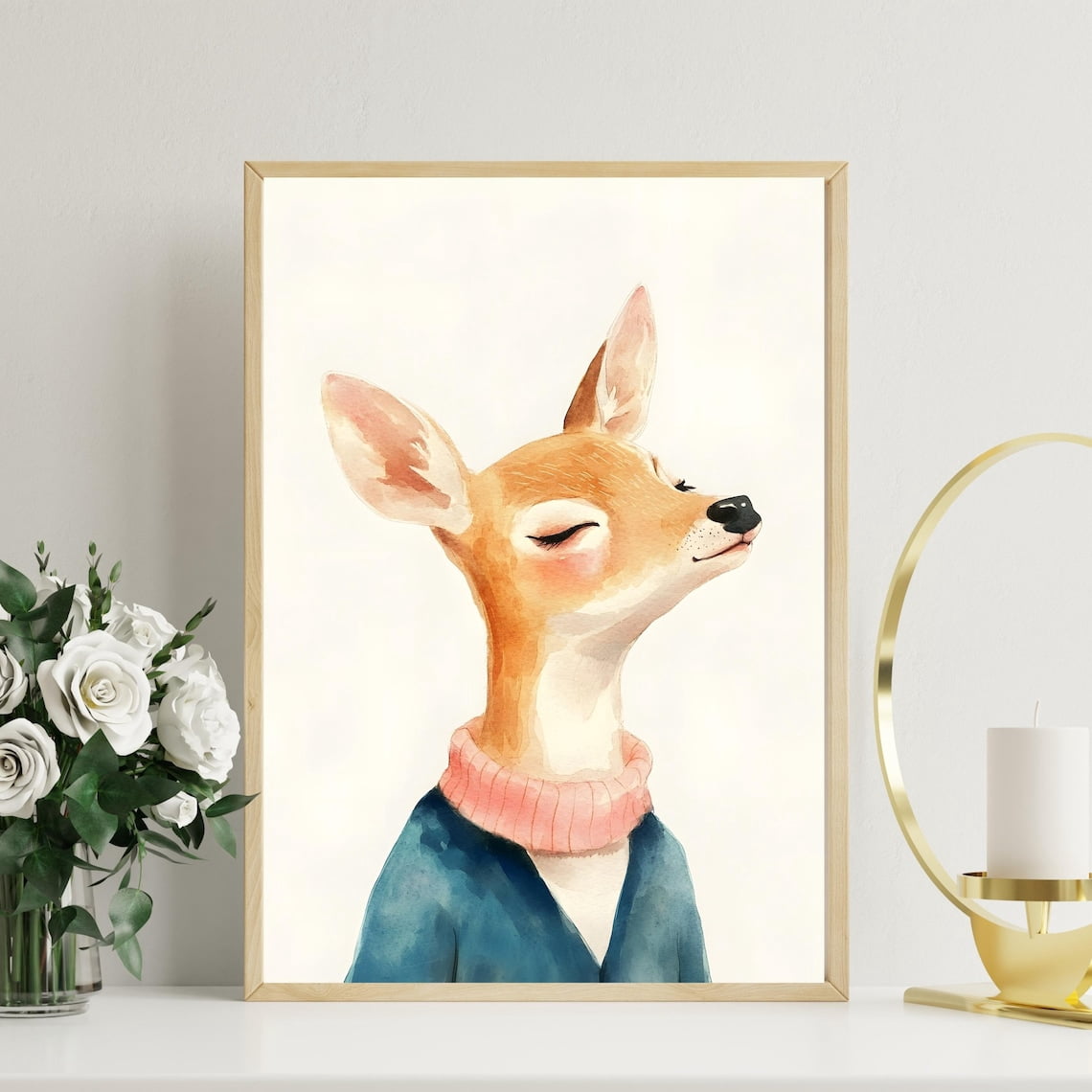 Whimsical Deer Portrait, Cozy Animalwatercolor Deer Painting, Woodland ...