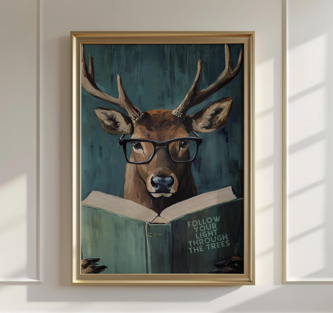 Whimsical Deer Reading Motivational Book Forest Wall Art, Unframed ...