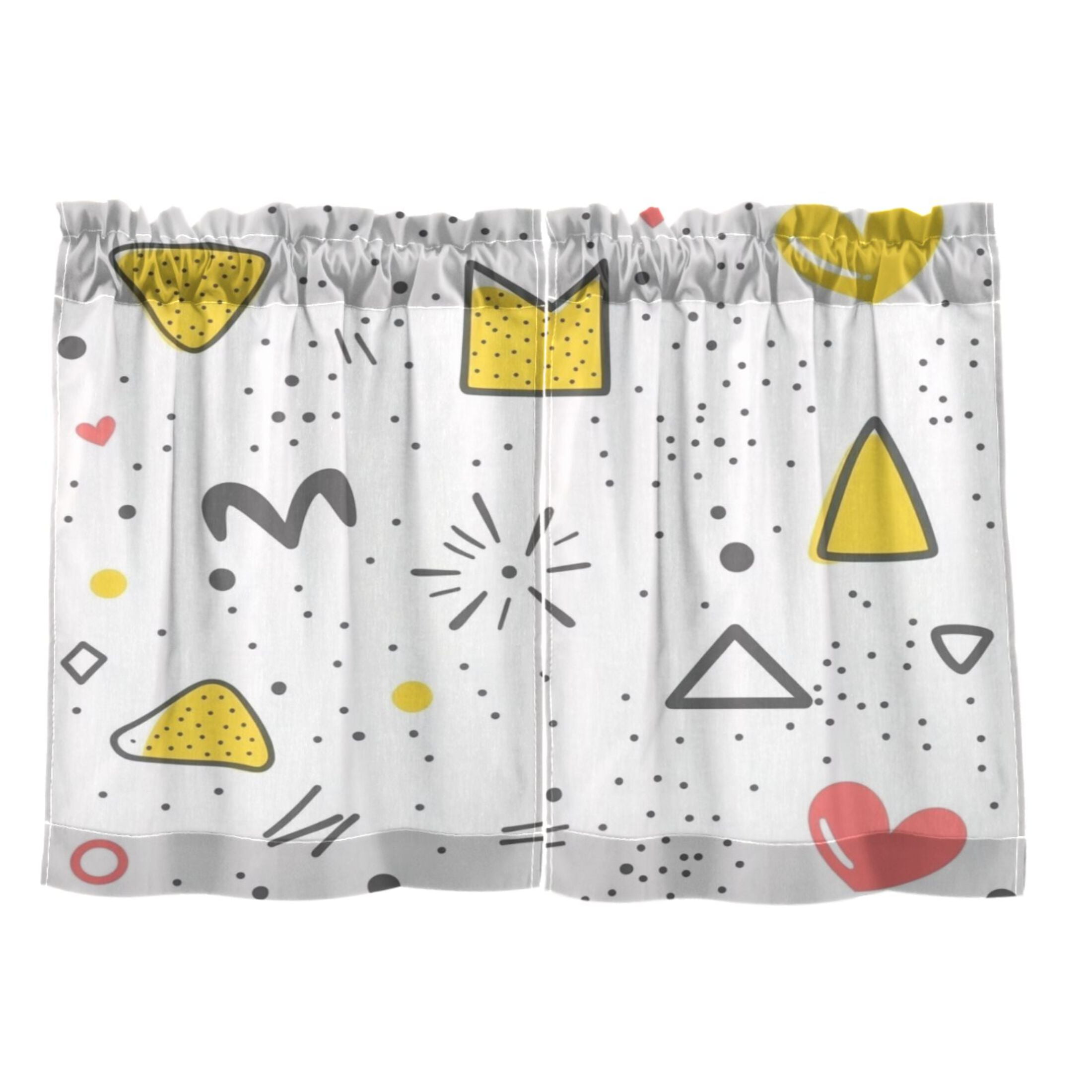 Whimsical Doodle Medley 27"x24" Linen Look Cafe Curtain Set with ...