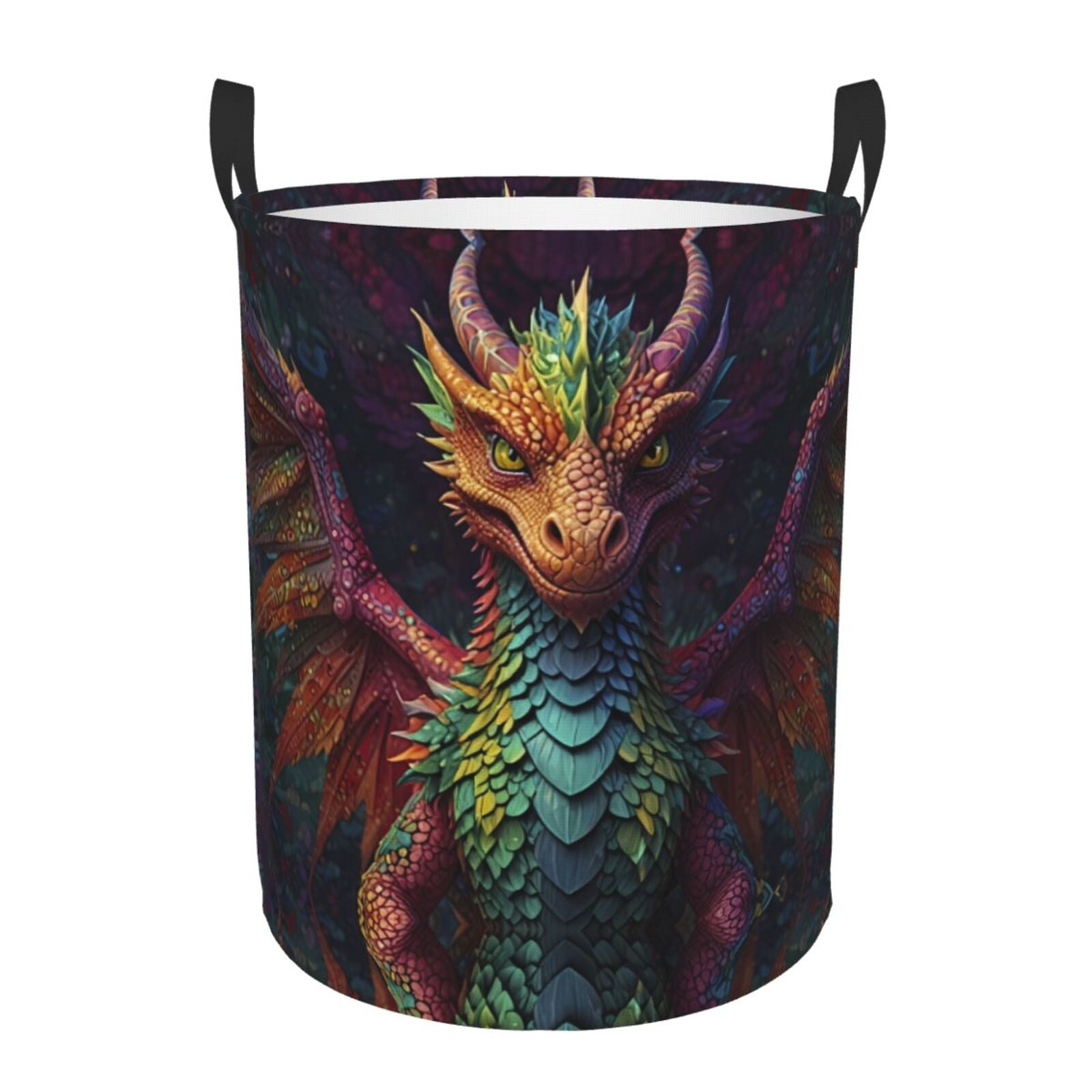 Whimsical Dragon Color Cool Round Laundry Basket, Laundry Hamper with ...
