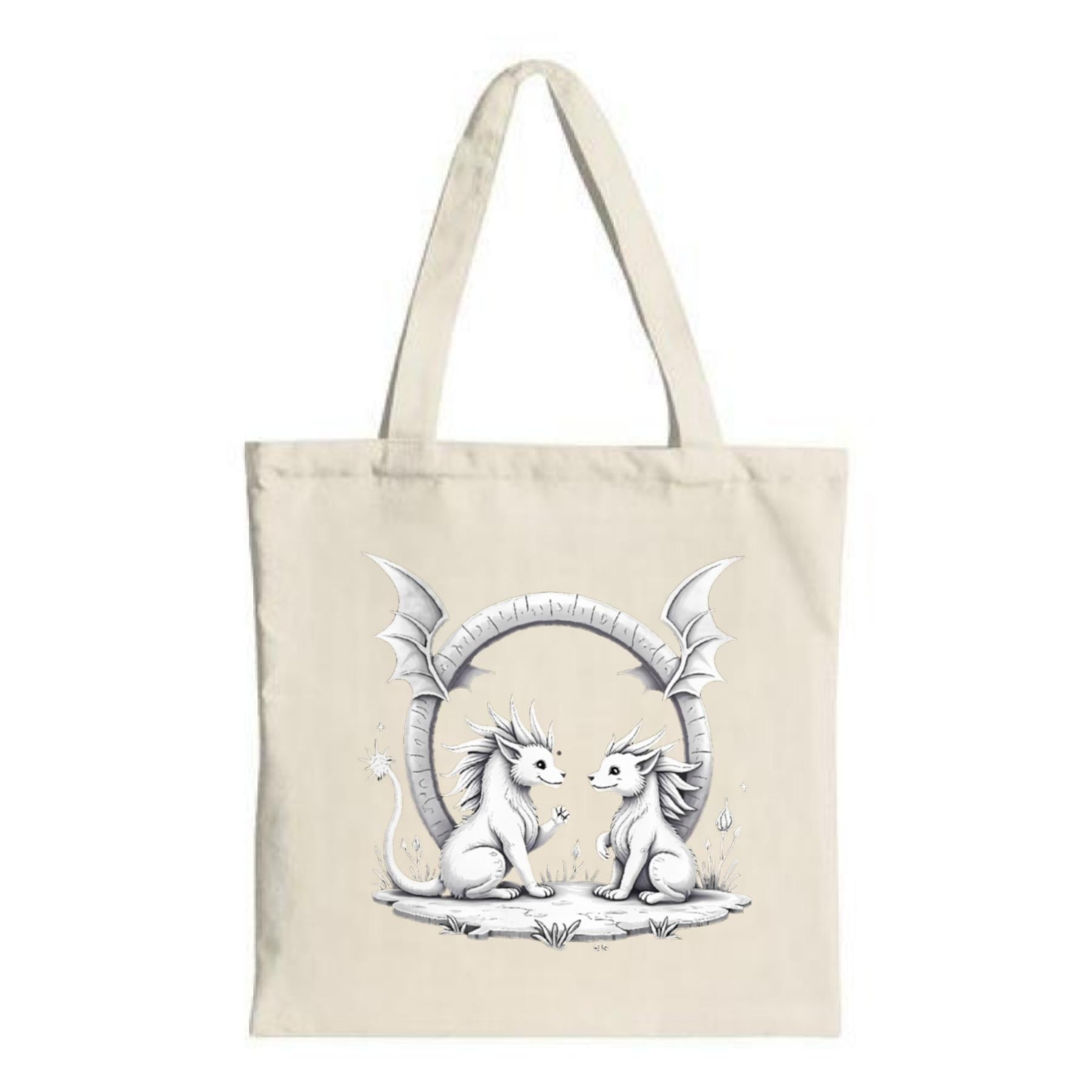 Whimsical Dragon Design Tote Bag - Canvas Reusable Perfect for Shopping ...