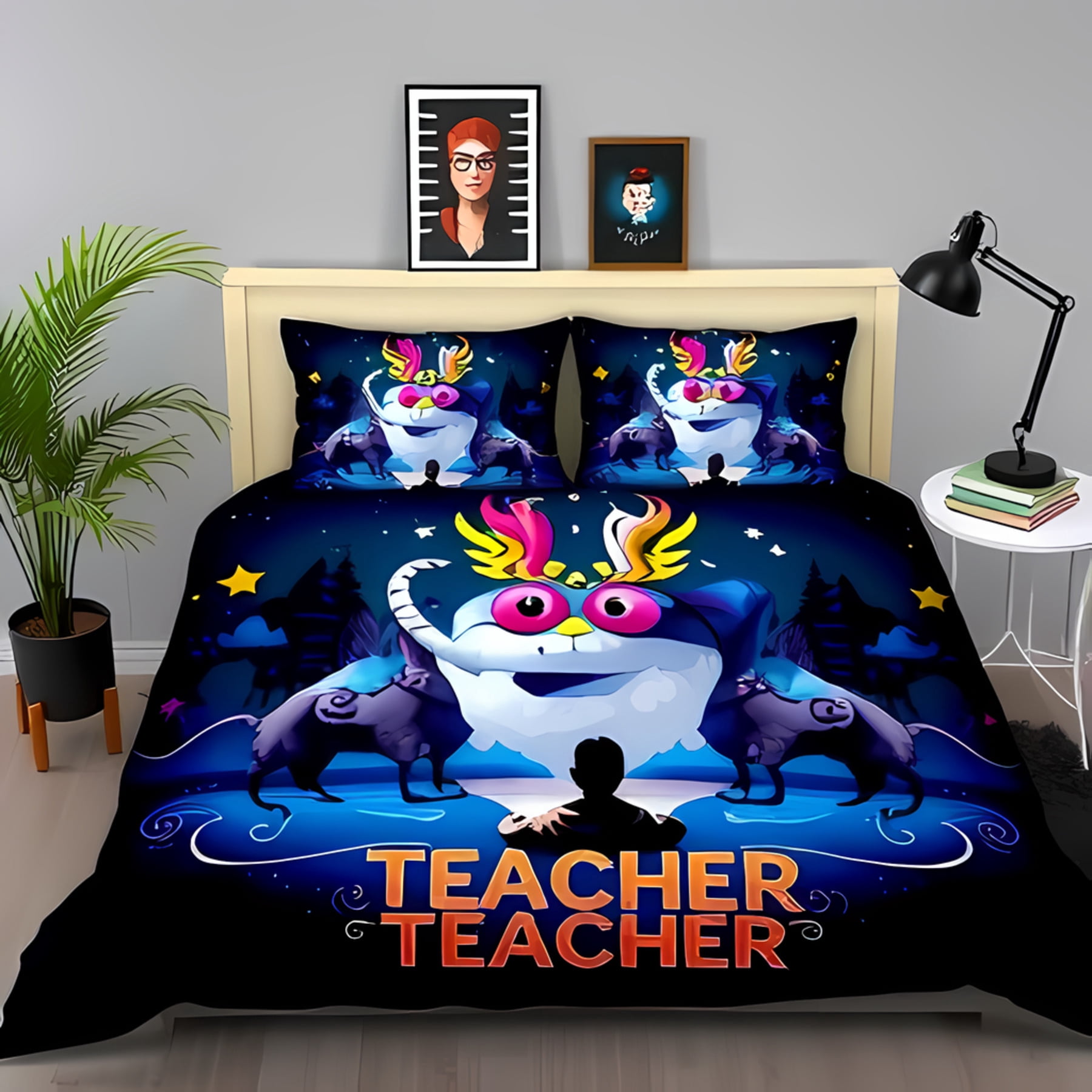Whimsical Dragon-Themed 3-Piece Duvet Cover Set with Cheerful Creature ...