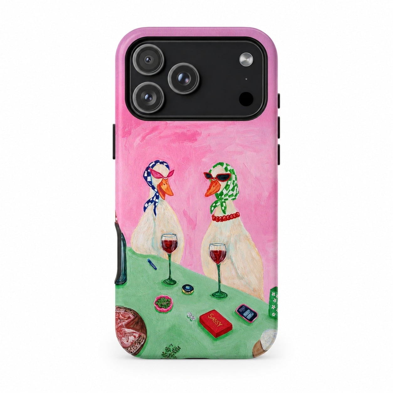 Whimsical Duck Dinner Tough Phone Case, Pink Y2K Animal Art Protective ...