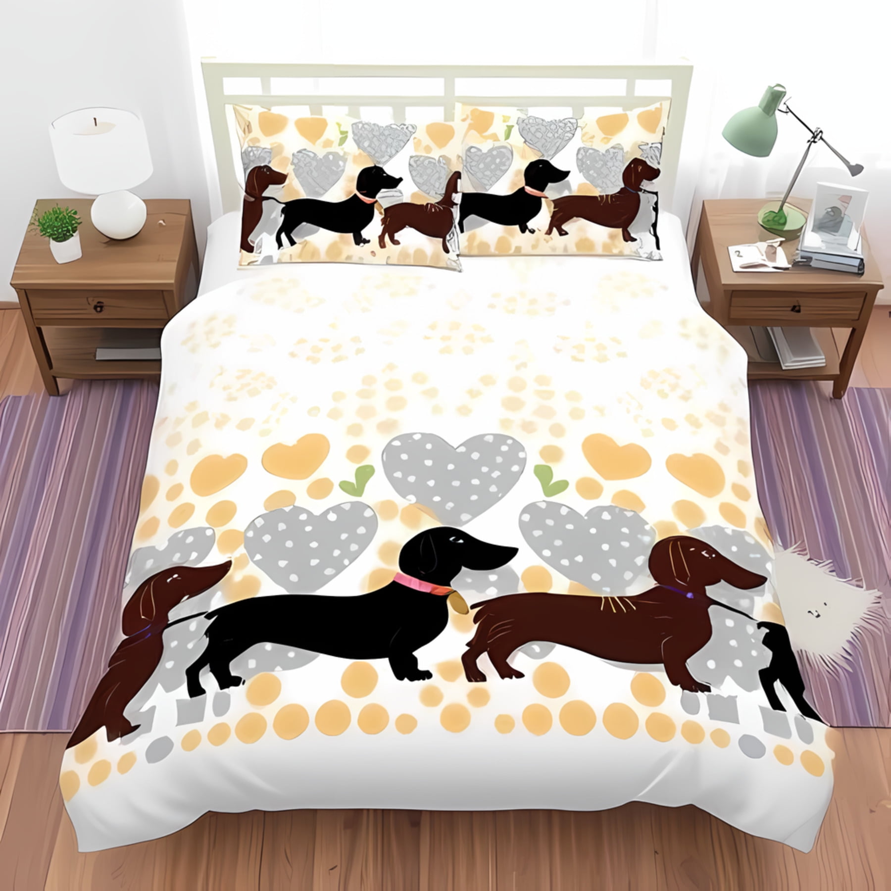 Whimsical Duvet Cover Set Playful Dog Design with Polka Dots & Hearts ...