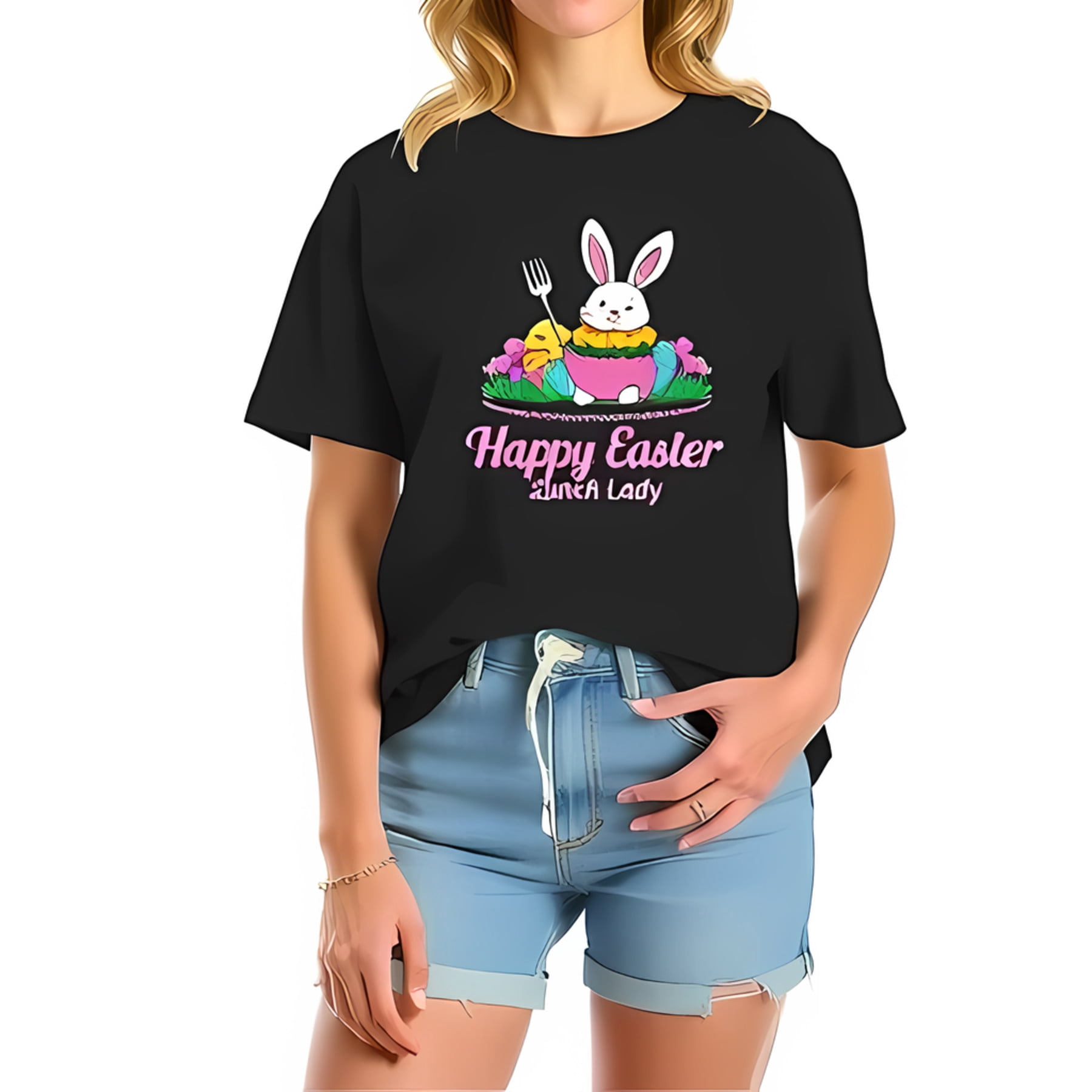 Whimsical Easter T-Shirt - Cute Fork-Holding in Pastel Egg with Flowers ...